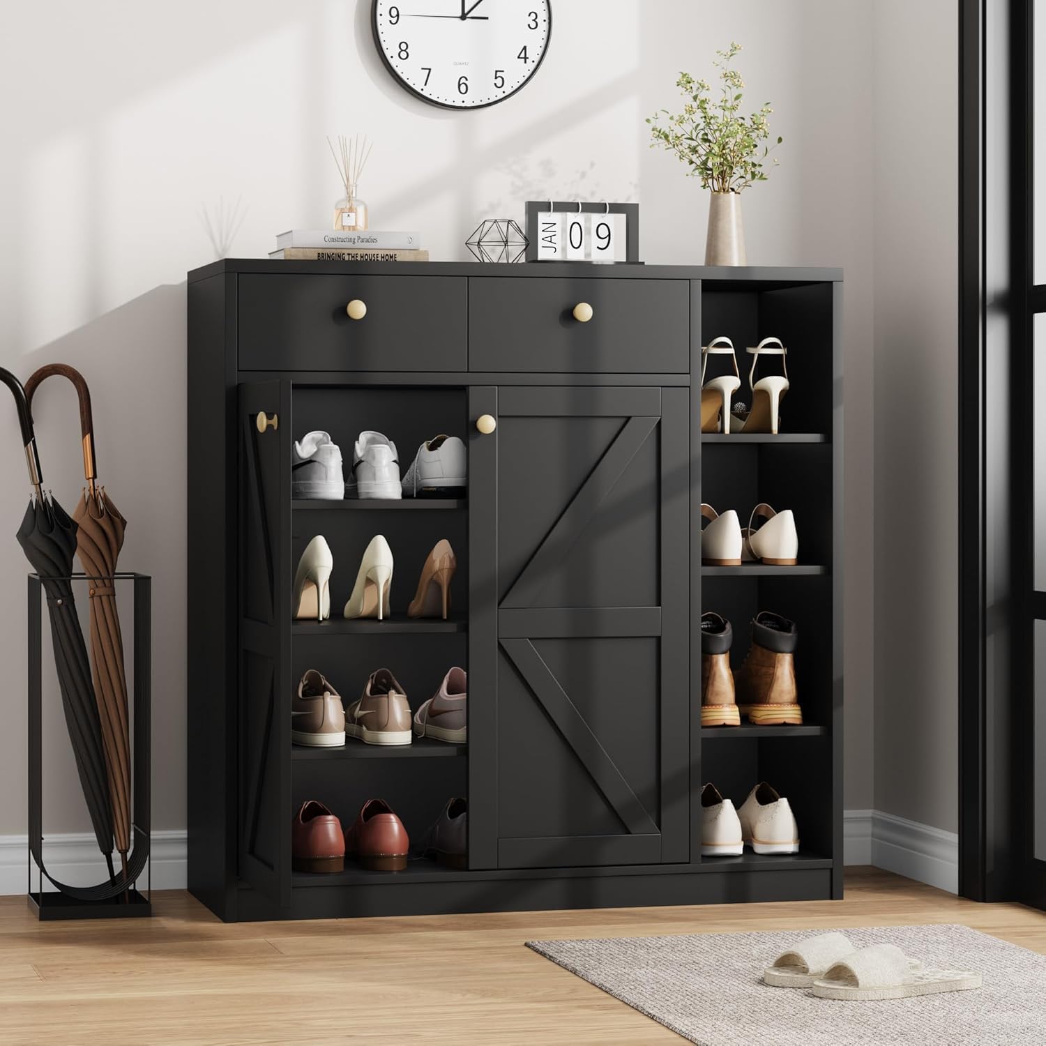 Garvee Shoe Storage Cabinet with Doors and Drawers 42 in Tall Modern ...
