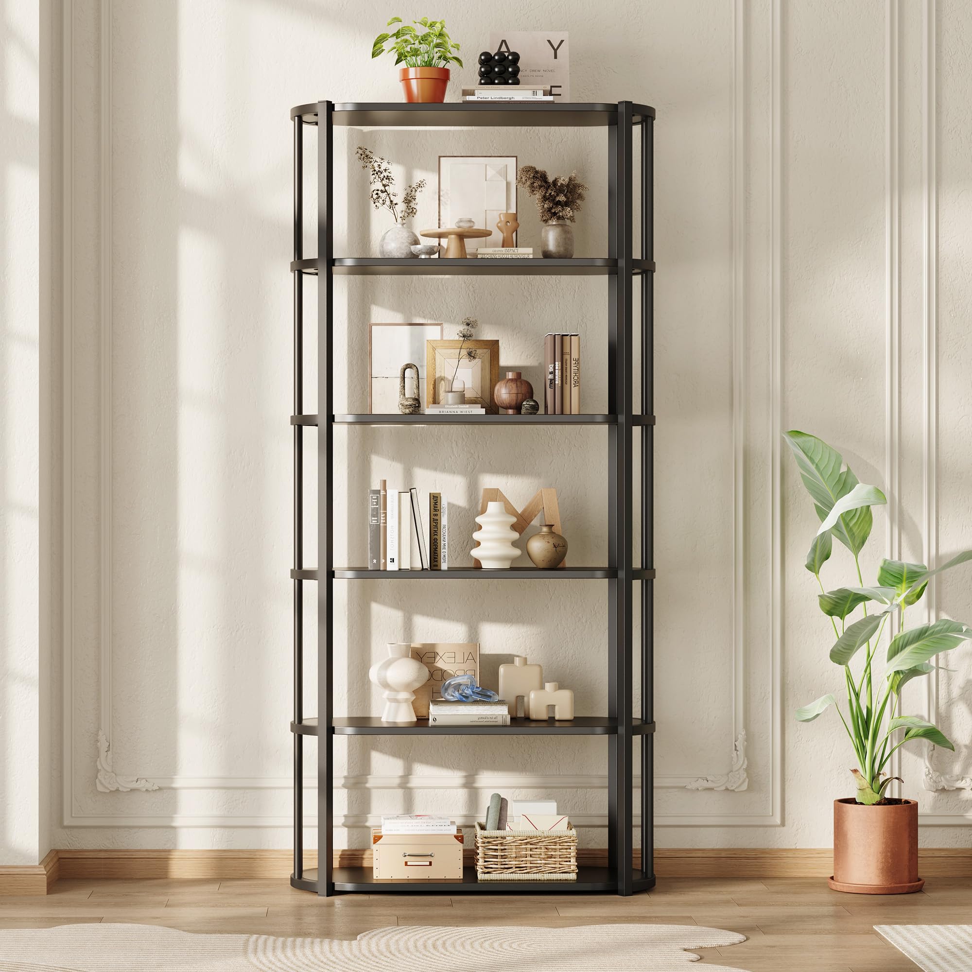 Garvee Six Tier Tall Bookshelf Industrial Slim Design Sturdy Steel ...