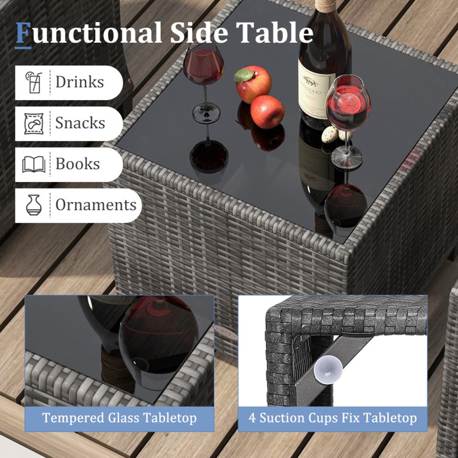 SUGIFT Gray 3-pc Mix-Weave PE Rattan Patio Conversation Pair with ...