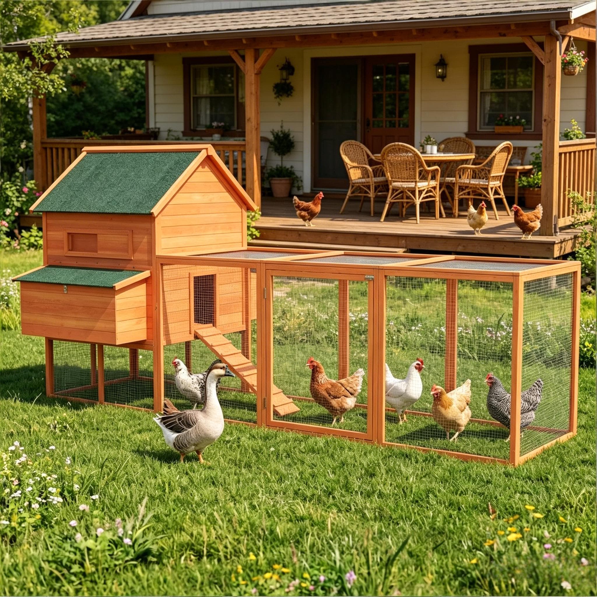 LUXEYARD Spacious Goose House Wooden Duck Coop with Sliding Windows in ...
