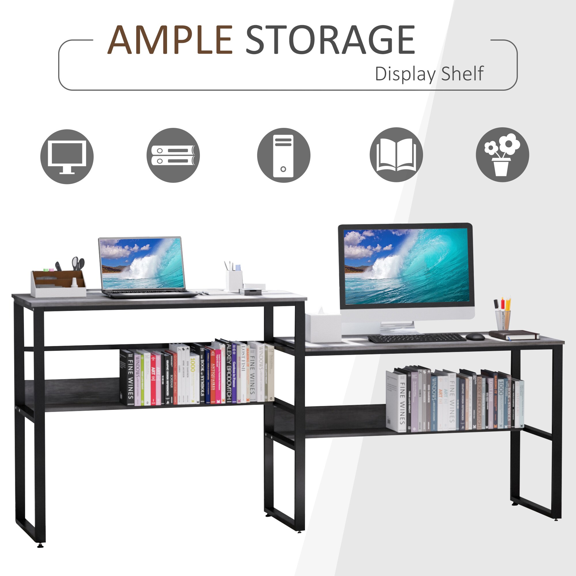 HomCom 865 Inch Two Person Desk Double Computer Table Writing Desk with ...
