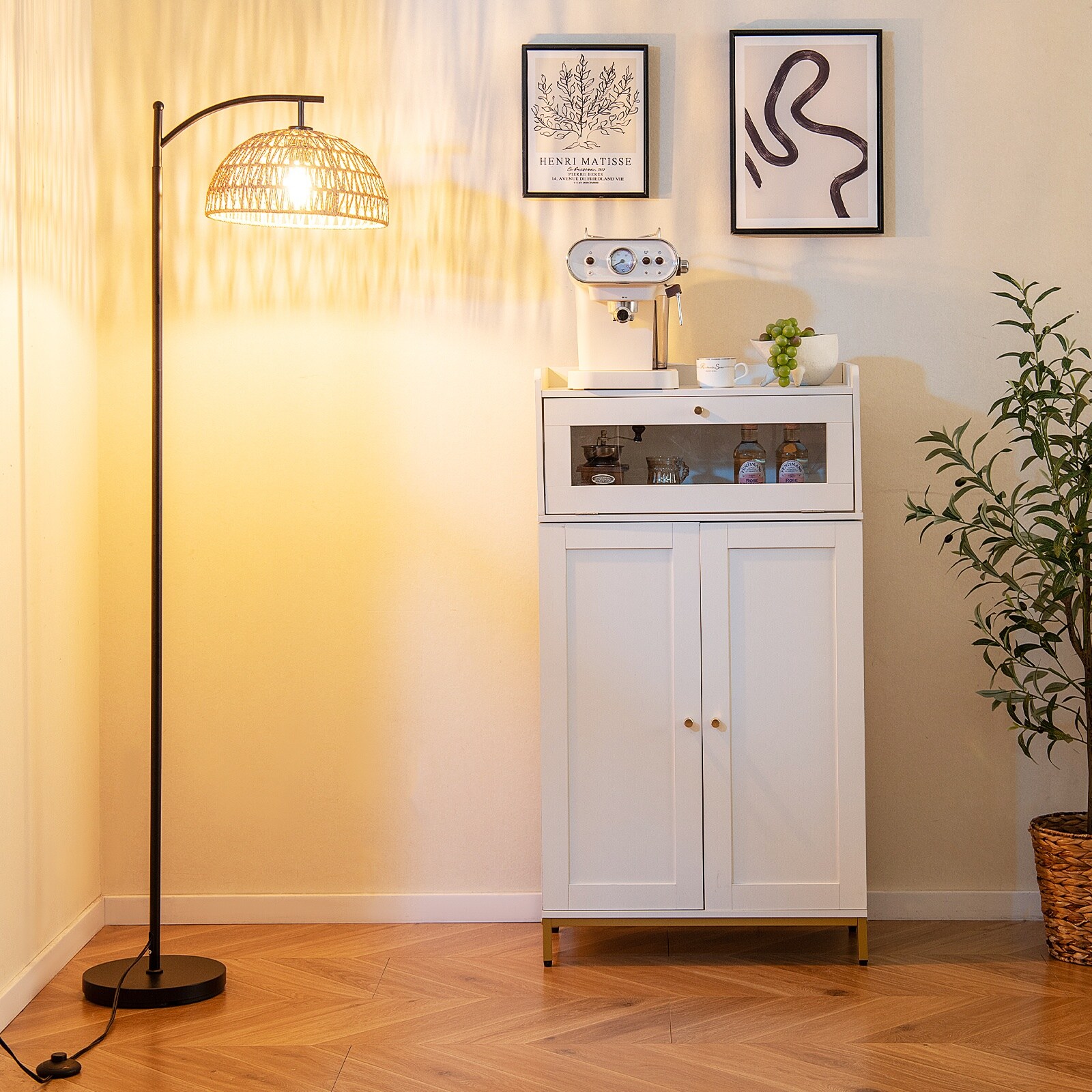 Volenca 10-in W x 63-in H Arc Floor Lamp Paper Rope Shade Black in the ...