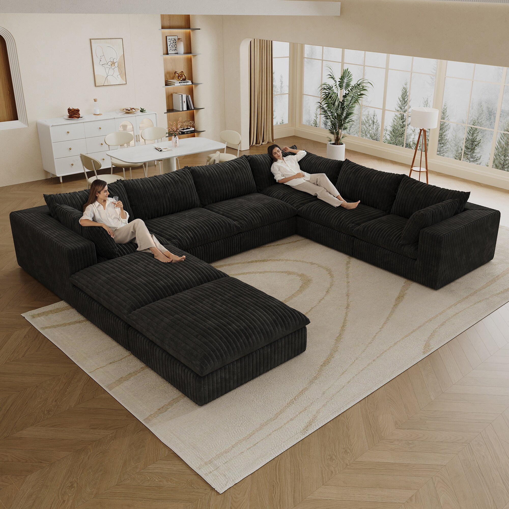 Bybafun 157.6-in W Modern Black 6+seats Sectional in the Couches, Sofas ...