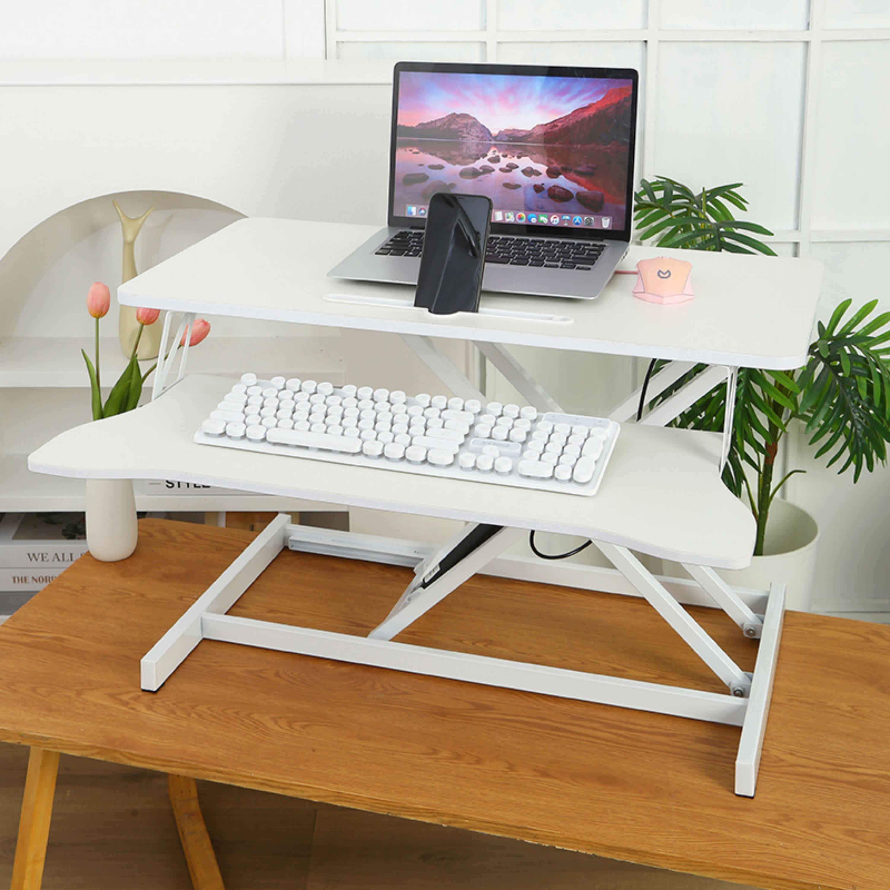 Vynxaria 32 in White Rectangle Wood Coffee Table with Height Adjustable ...