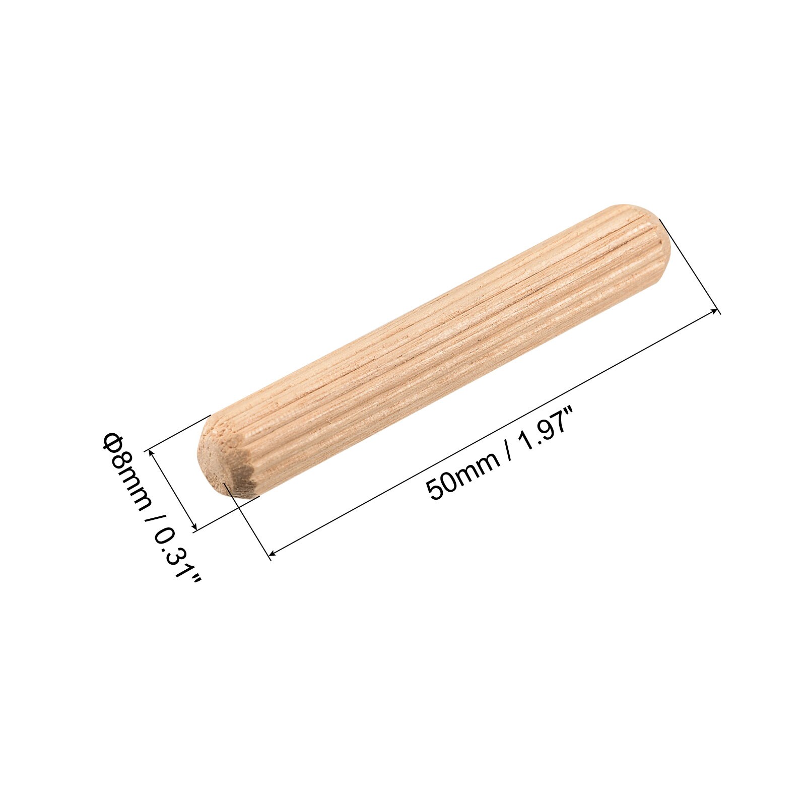 Unique Bargains Wooden Dowel Pins 50pcs 8x50mm(5/16inchx2inch) Fluted ...
