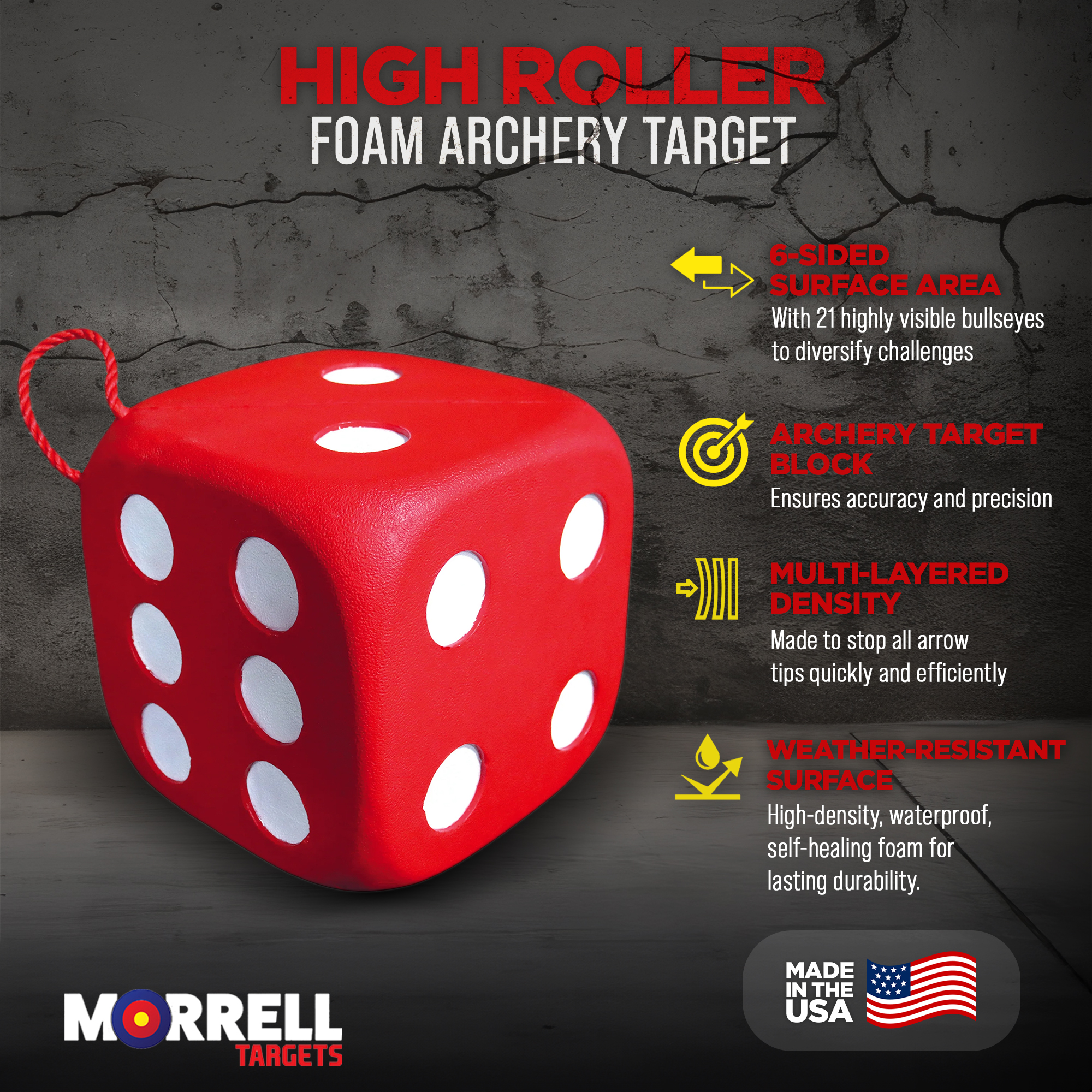MORRELL TARGETS High Roller Foam 6 Sided 21 Combo Archery Target ...