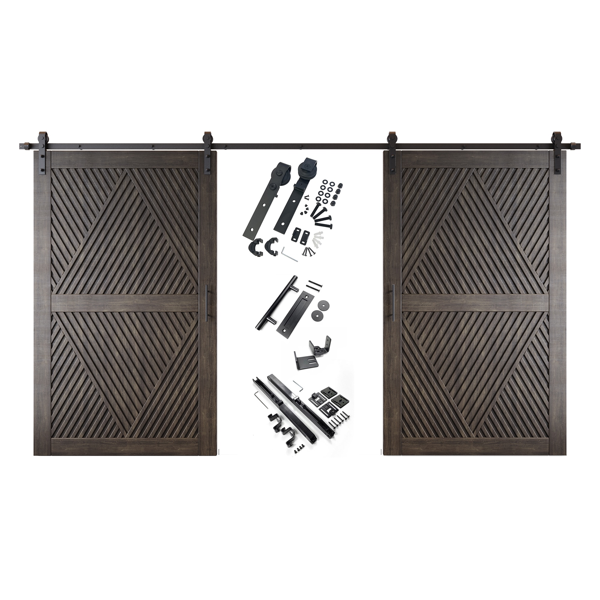 HOMACER 42-in x 84-in Ebony Pine Wood Solid core Double Barn Door ...