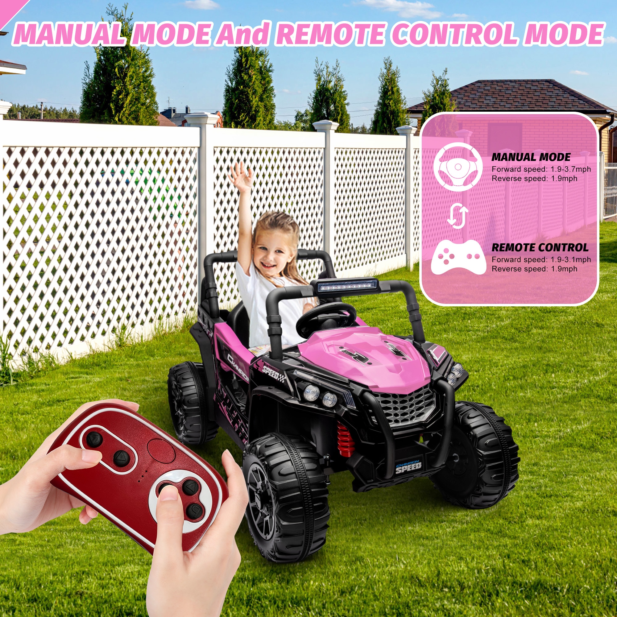 Garvee Ride on Car for Kids 12V Toy Electric Truck UTV with Large Wide ...