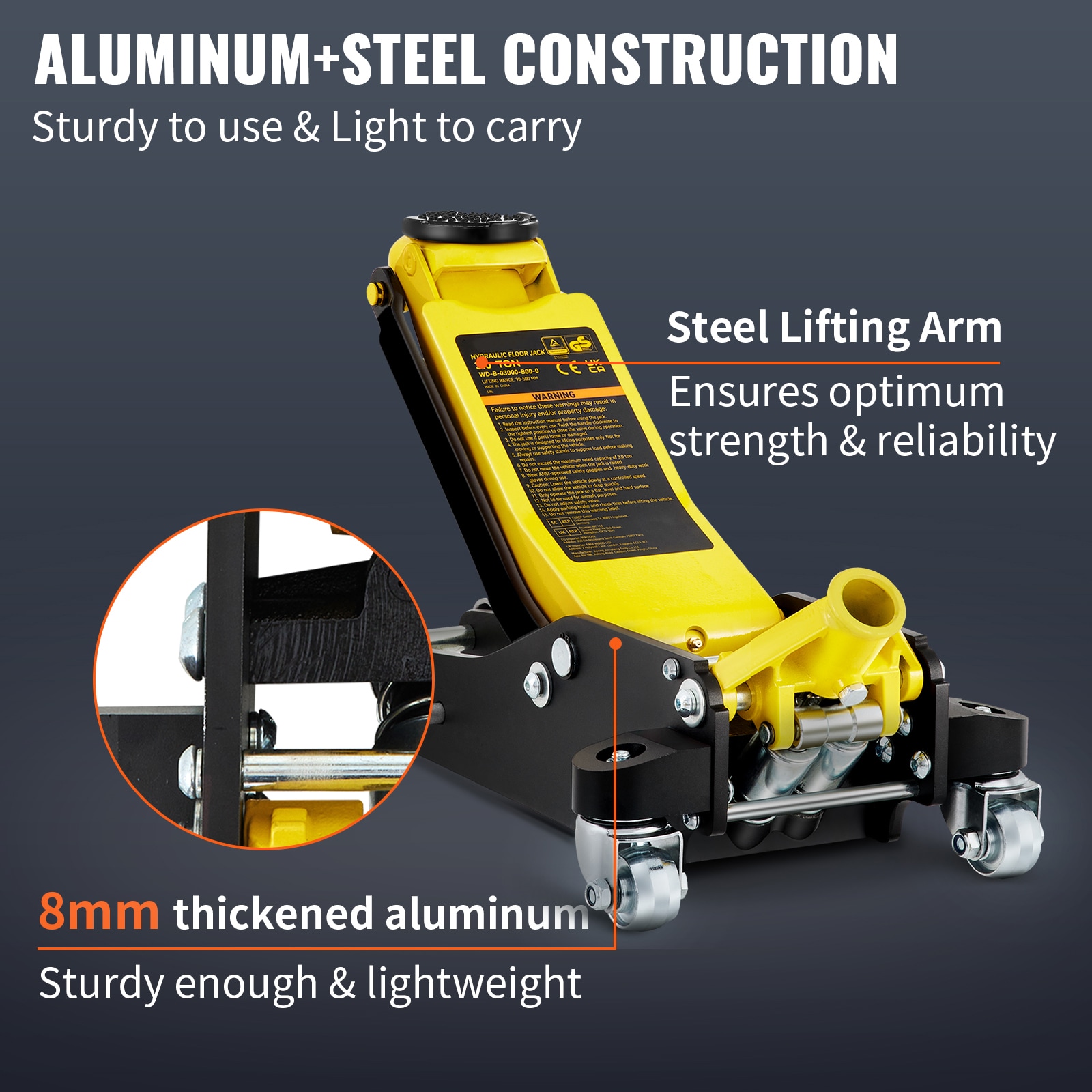 VEVOR Floor Jack 3 Ton Low Profile Floor Jack Aluminum and Steel Racing ...
