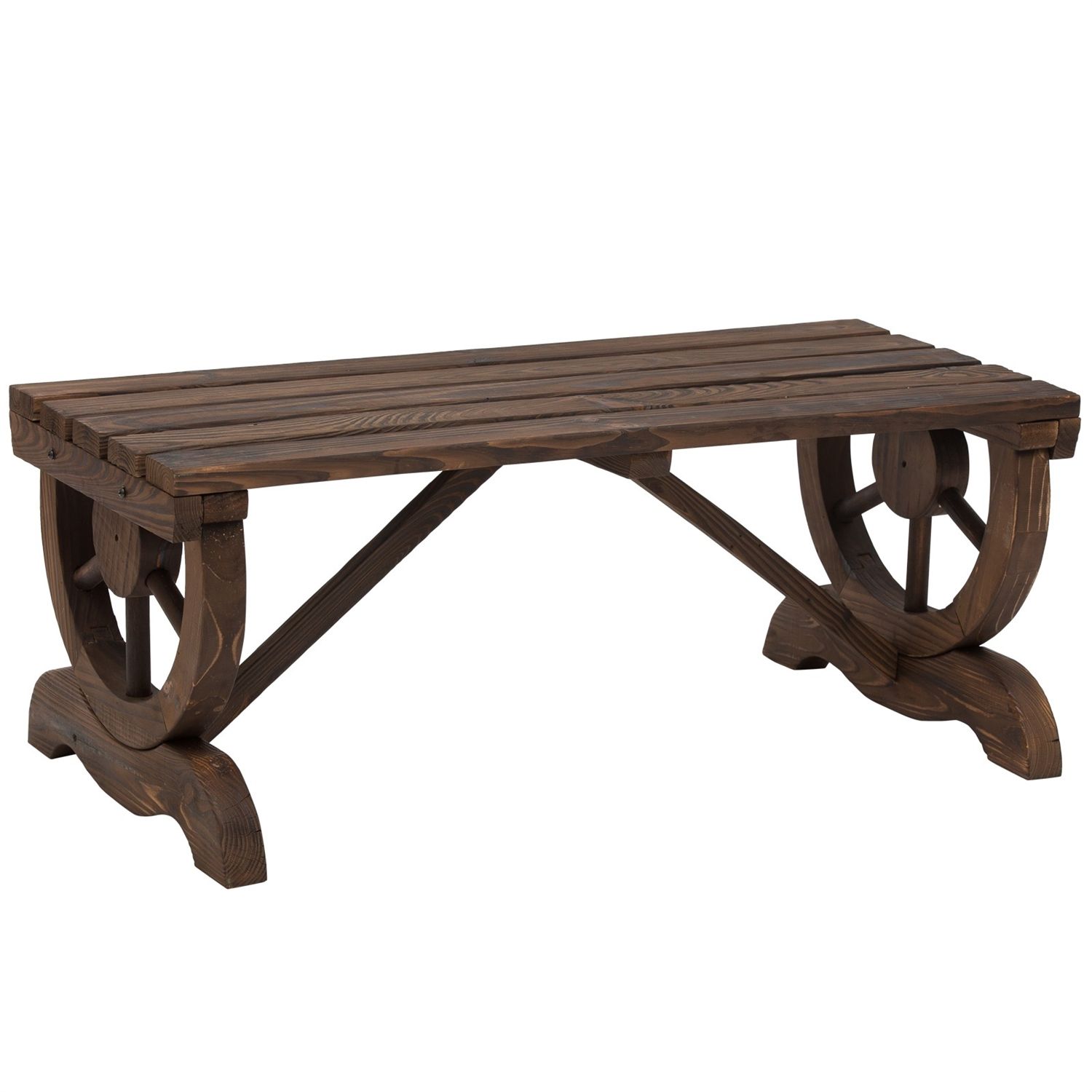 Slickblue Rustic Brown Wooden Outdoor Garden Bench with Slatted Seat ...