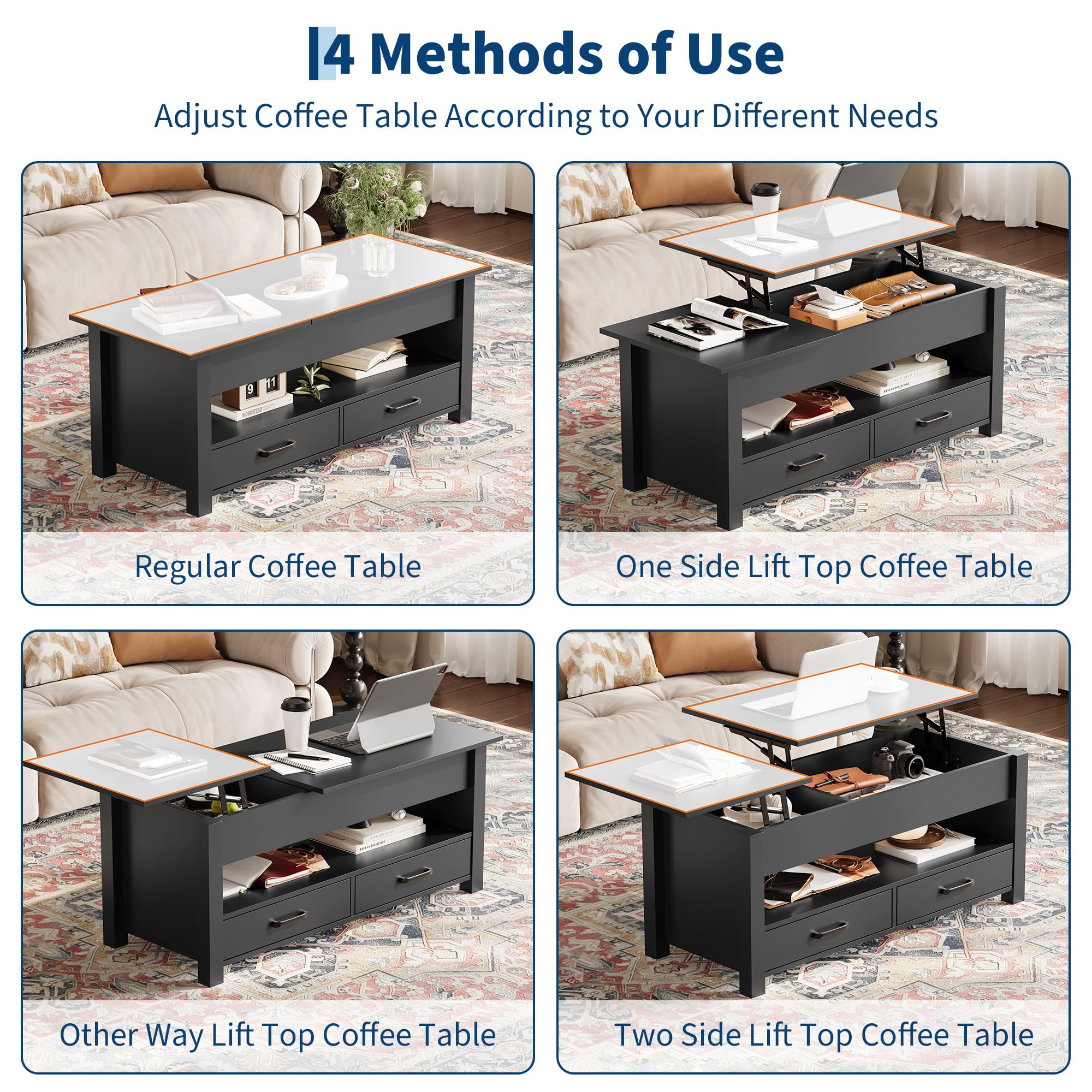 GarveeLife Lift Top Coffee Table with Split Dual Adjustable Tabletops ...