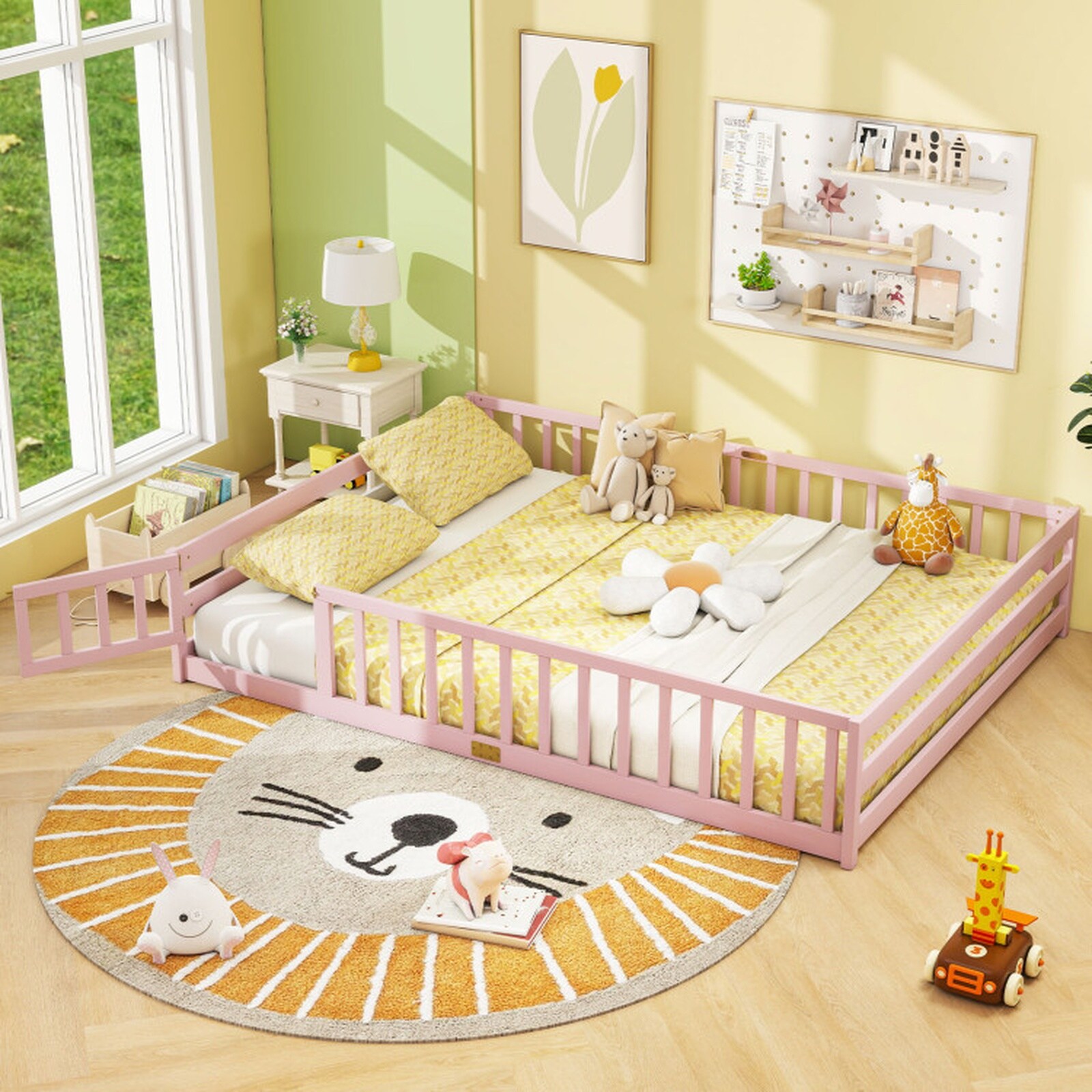SUGIFT Queen Size Montessori Floor Bed With Full-Length Safety ...