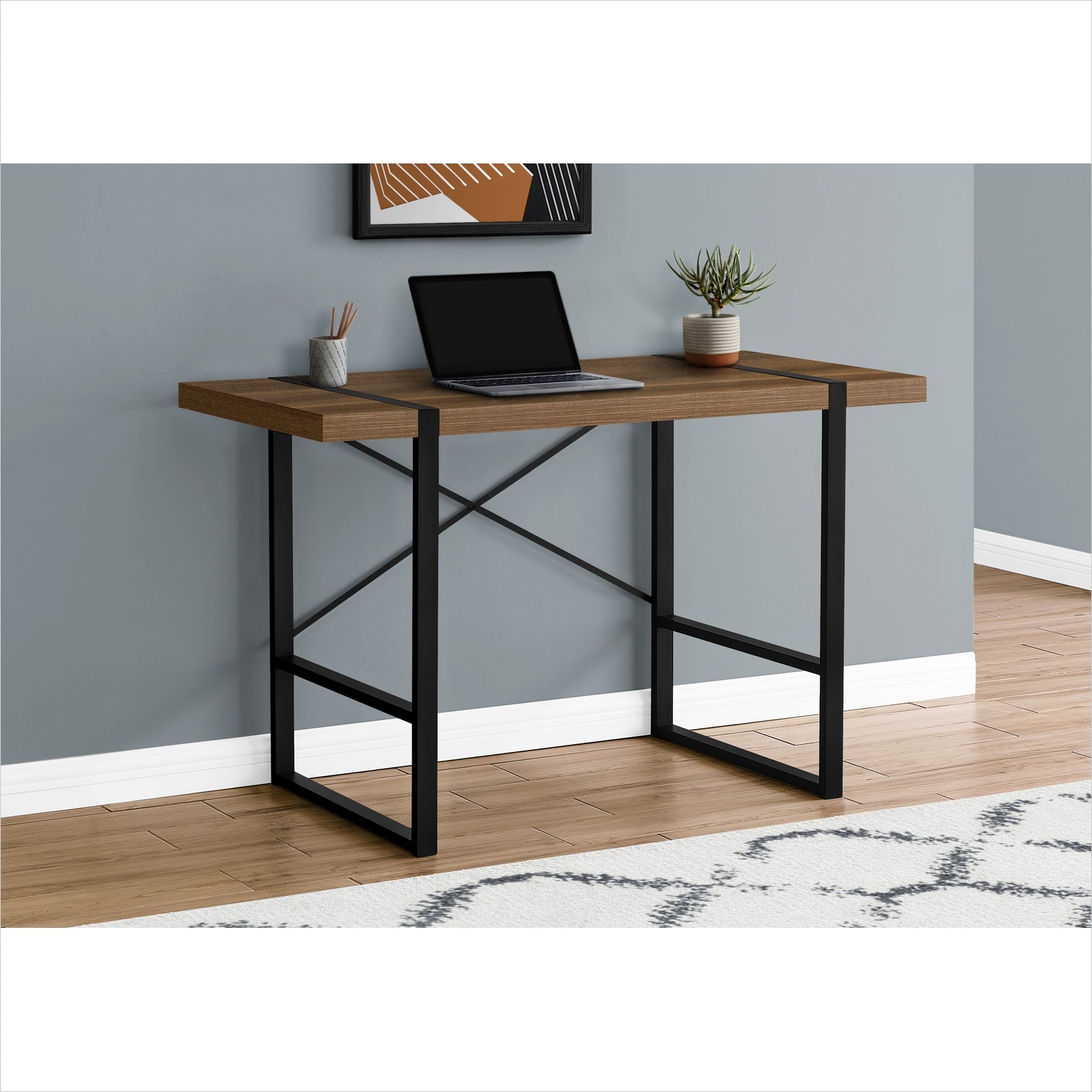Naturefalls Computer Desk with Rich Brown Particle Board Top and Black ...