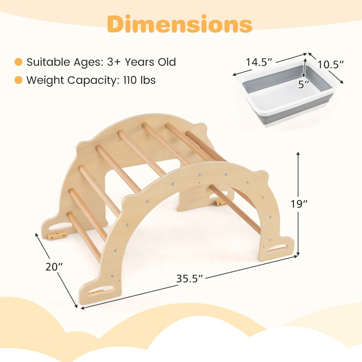 Costway Kids Climbing Arch Sensory Table Montessori Wooden Climber Toy ...