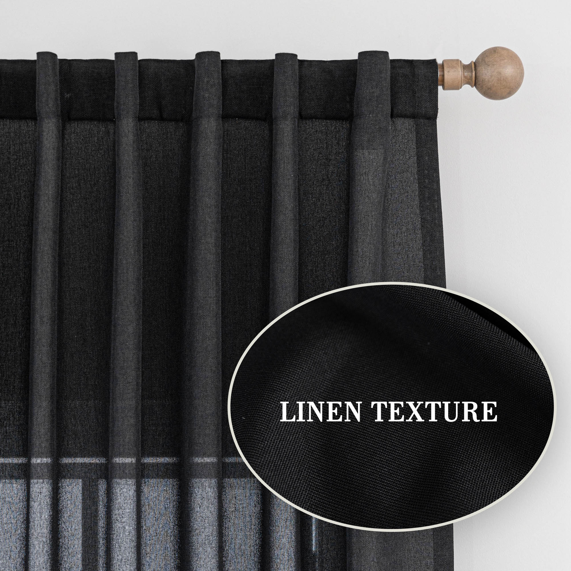 Awesome Home 52-in W x 96-in L Black Linen Texture Light Filtering Back ...