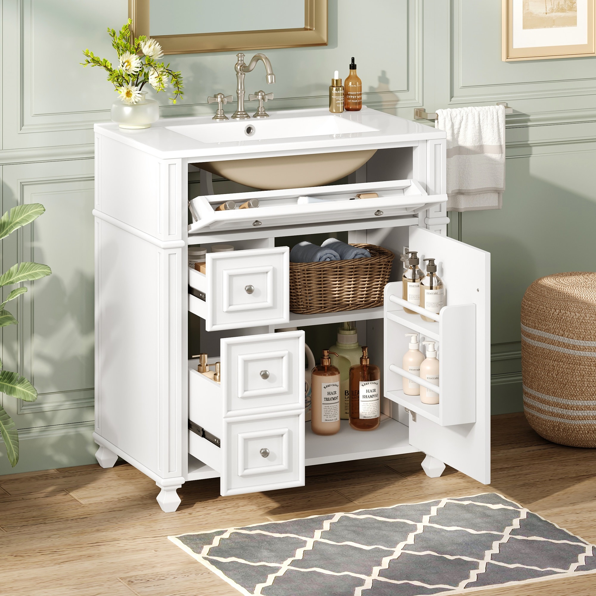 GDFStudio Bellefleur 30 in. French Freestanding Bathroom Vanity with ...