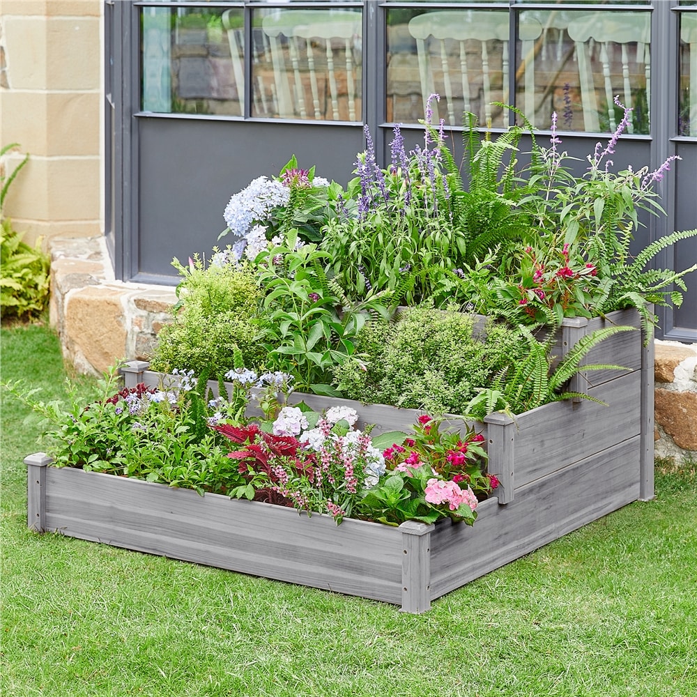 Yaheetech 47-in L Fir Wood Gray Elevated Vegetables Planter in the ...