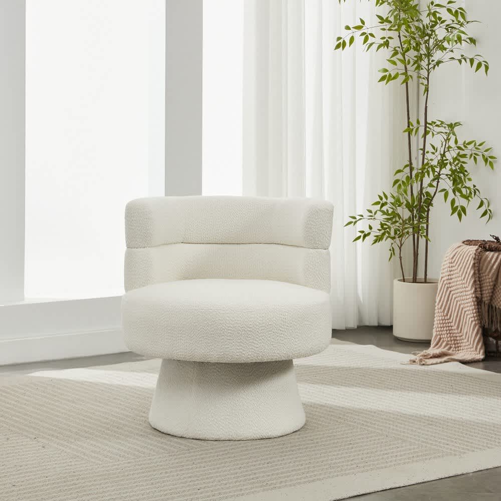 Coolbibila Cream Boucle Swivel Barrel Chair Modern Upholstered Accent ...