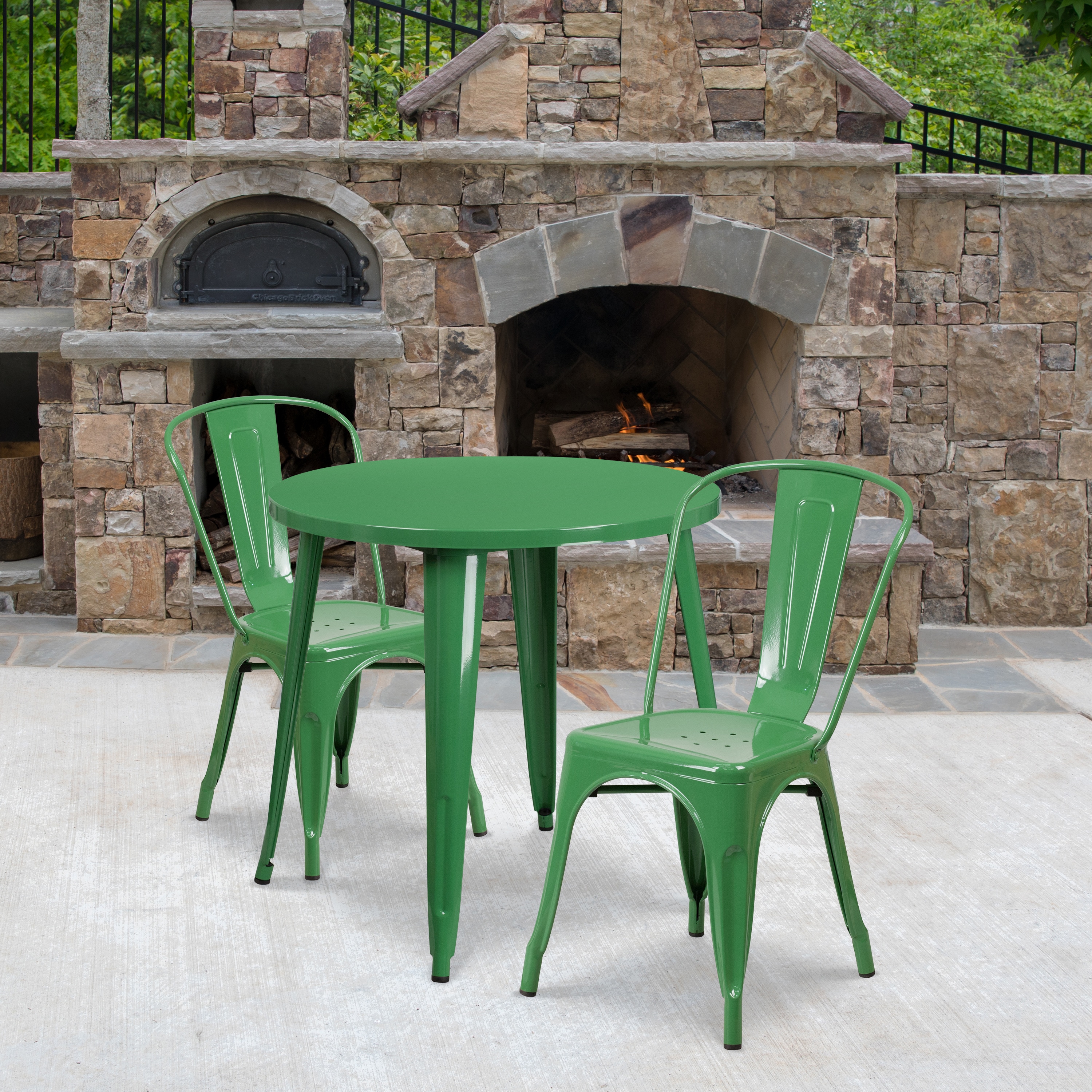 Emma + Oliver Commercial 30-in Round Green Metal Indoor-Outdoor Table ...