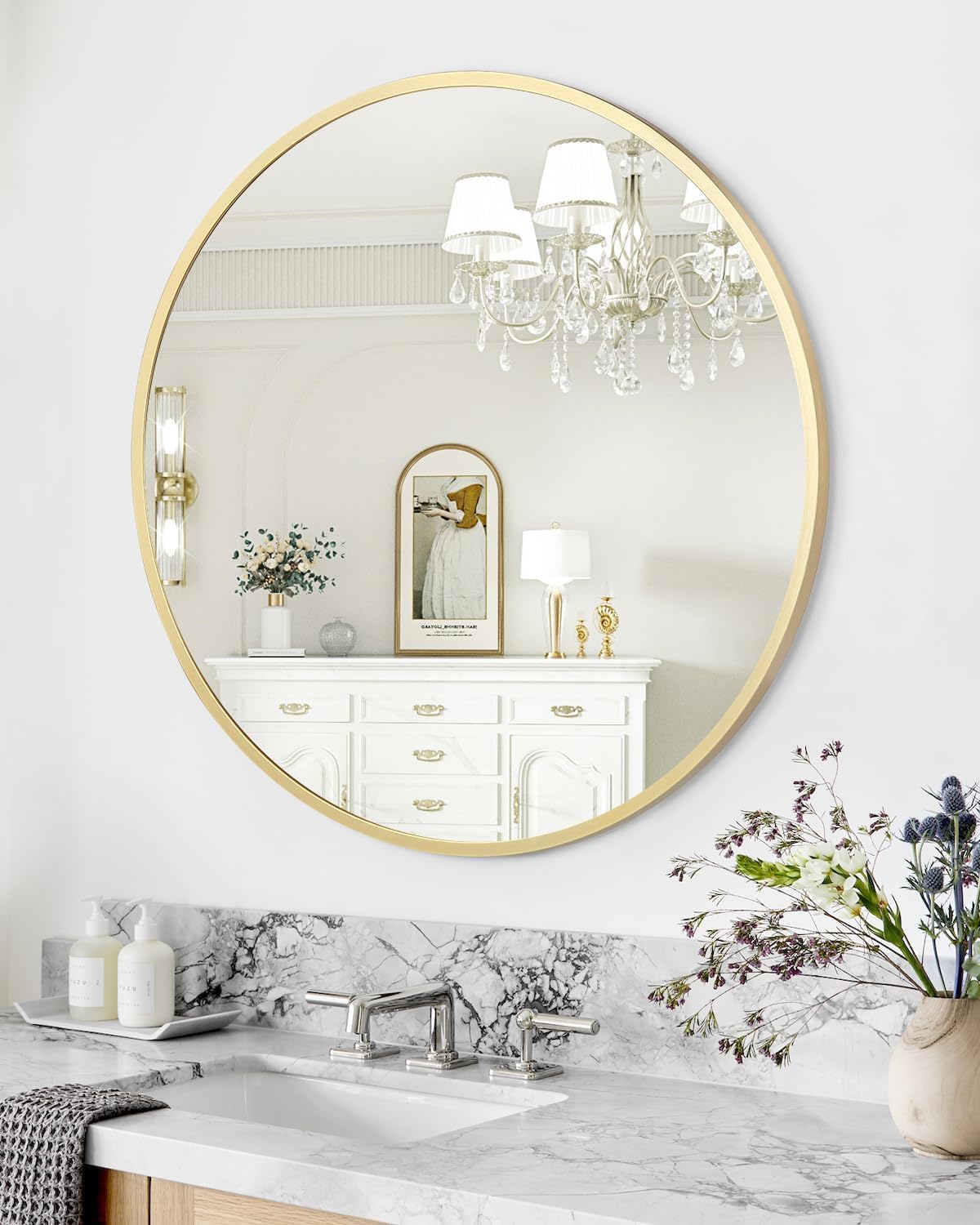 Garvee 30 Inch Round Mirror Modern Gold Circle Mirror Vanity Mirror ...