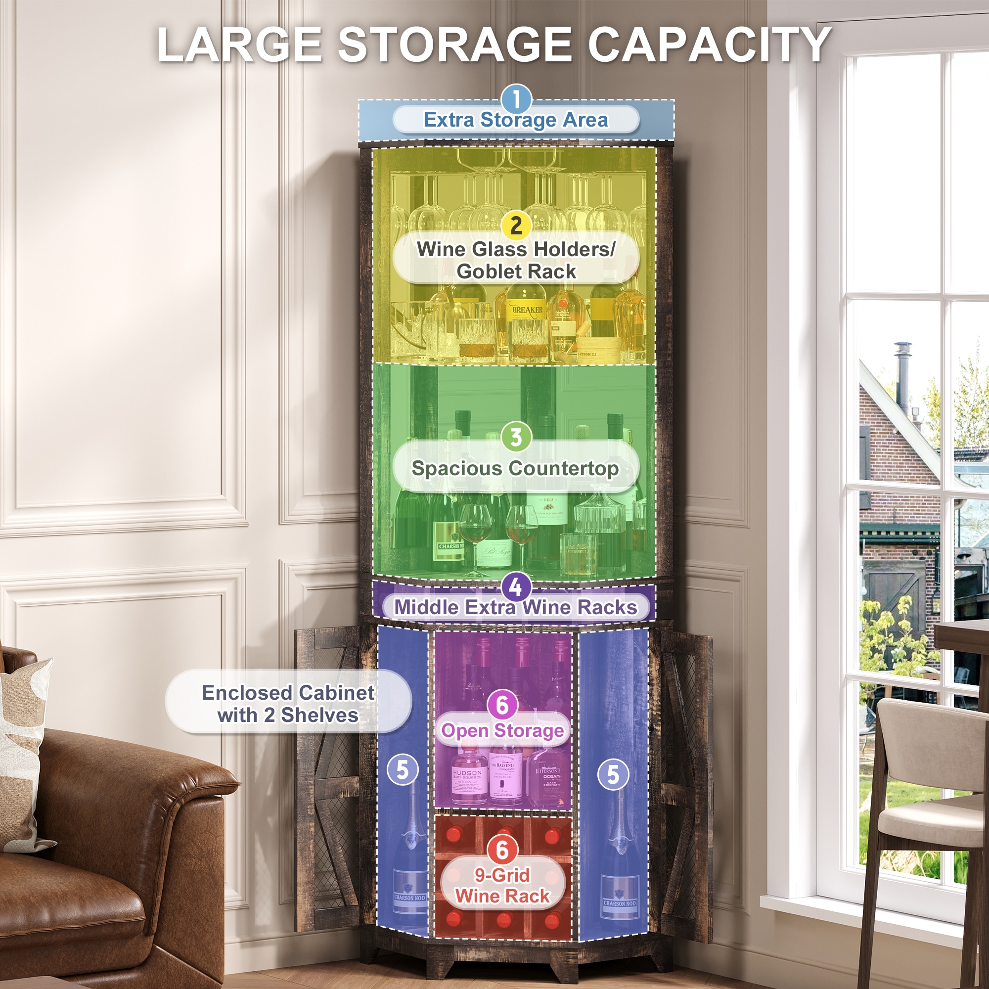 ModernLuxe Assembly Required Corner Bar Storage Cabinet 72inch Tall ...