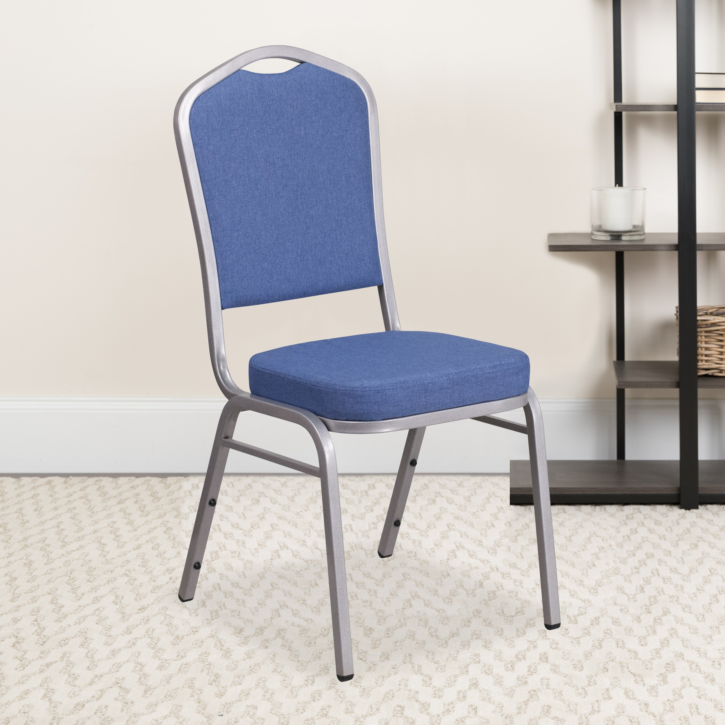 Emma + Oliver 4 Pack Crown Back Stacking Banquet Chair in Blue Fabric ...