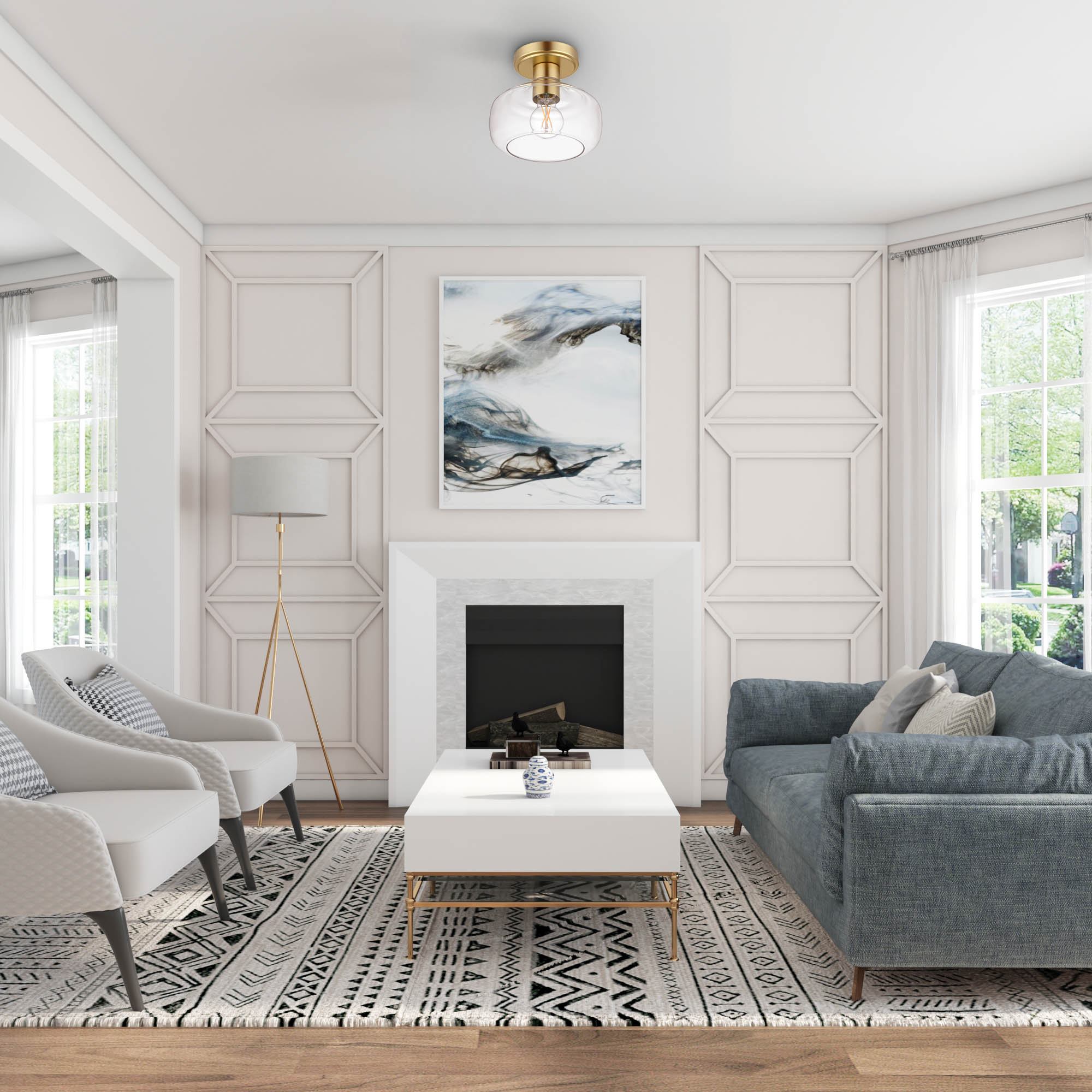 allen + roth Hodges 1 -Light 8-in Brushed Gold Semi Flush Mount Light ...