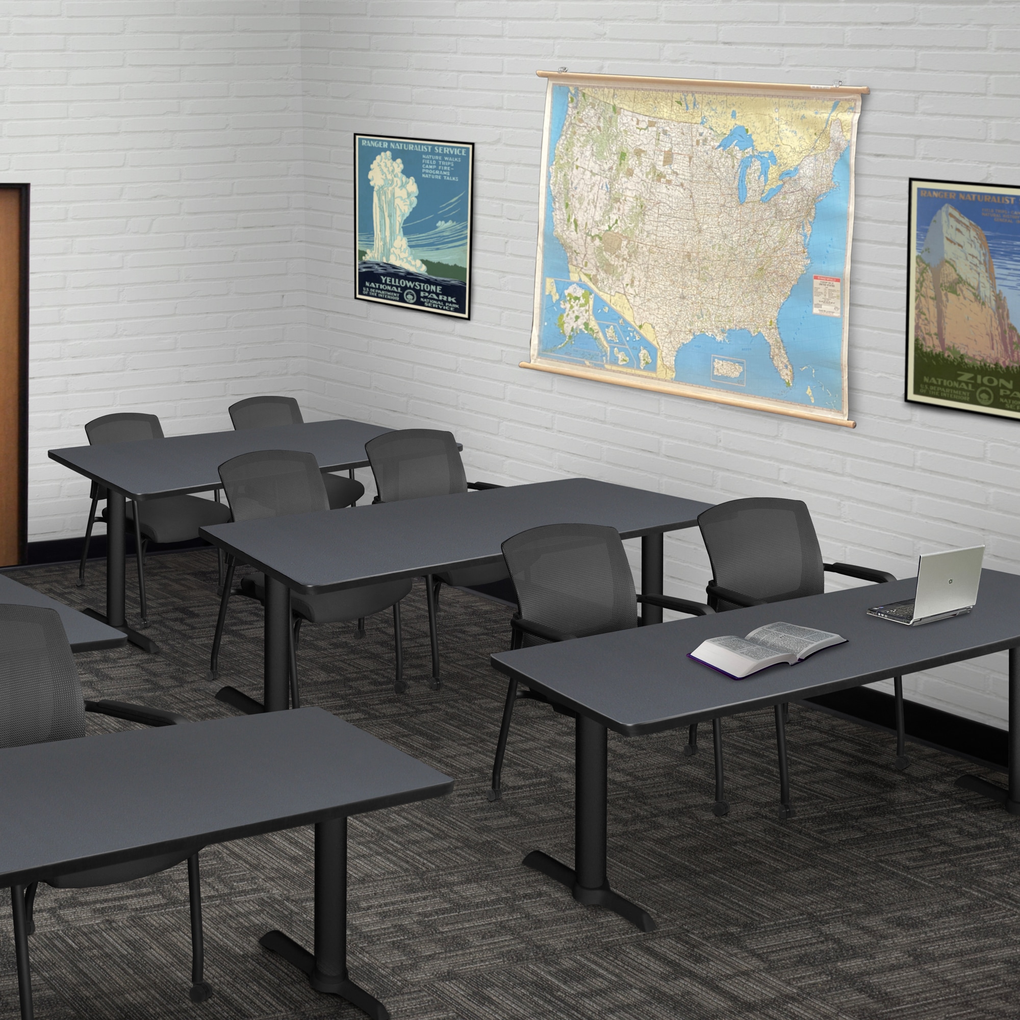Regency Regency Cain 60 x 24 in T Base Training Seminar Table Grey and ...