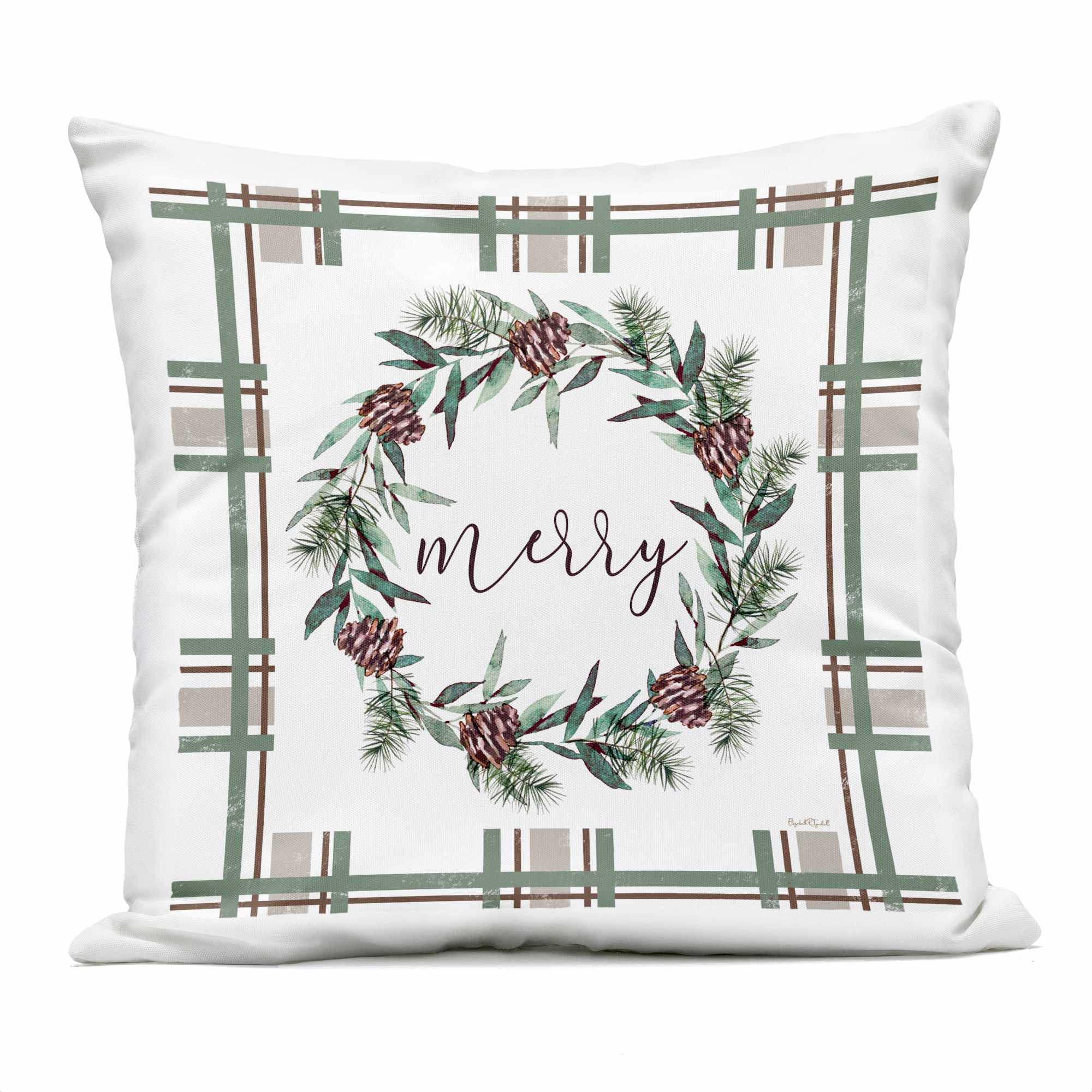 Merry Wreath on Green Plaid Outdoor Decorative Pillows at Lowes.com