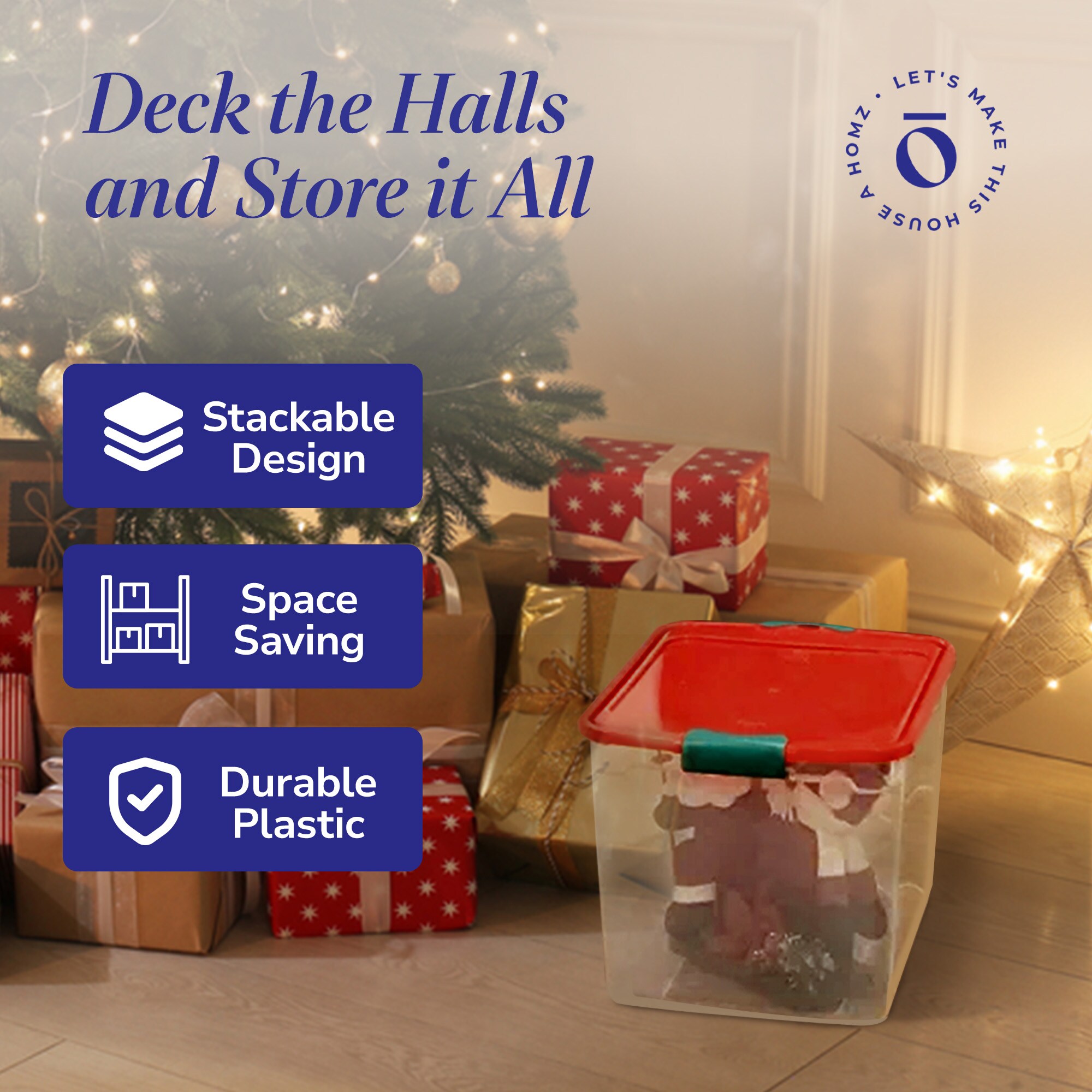 Homz Products HOMZ 31 Qt Holiday Clear Plastic Storage Container w ...