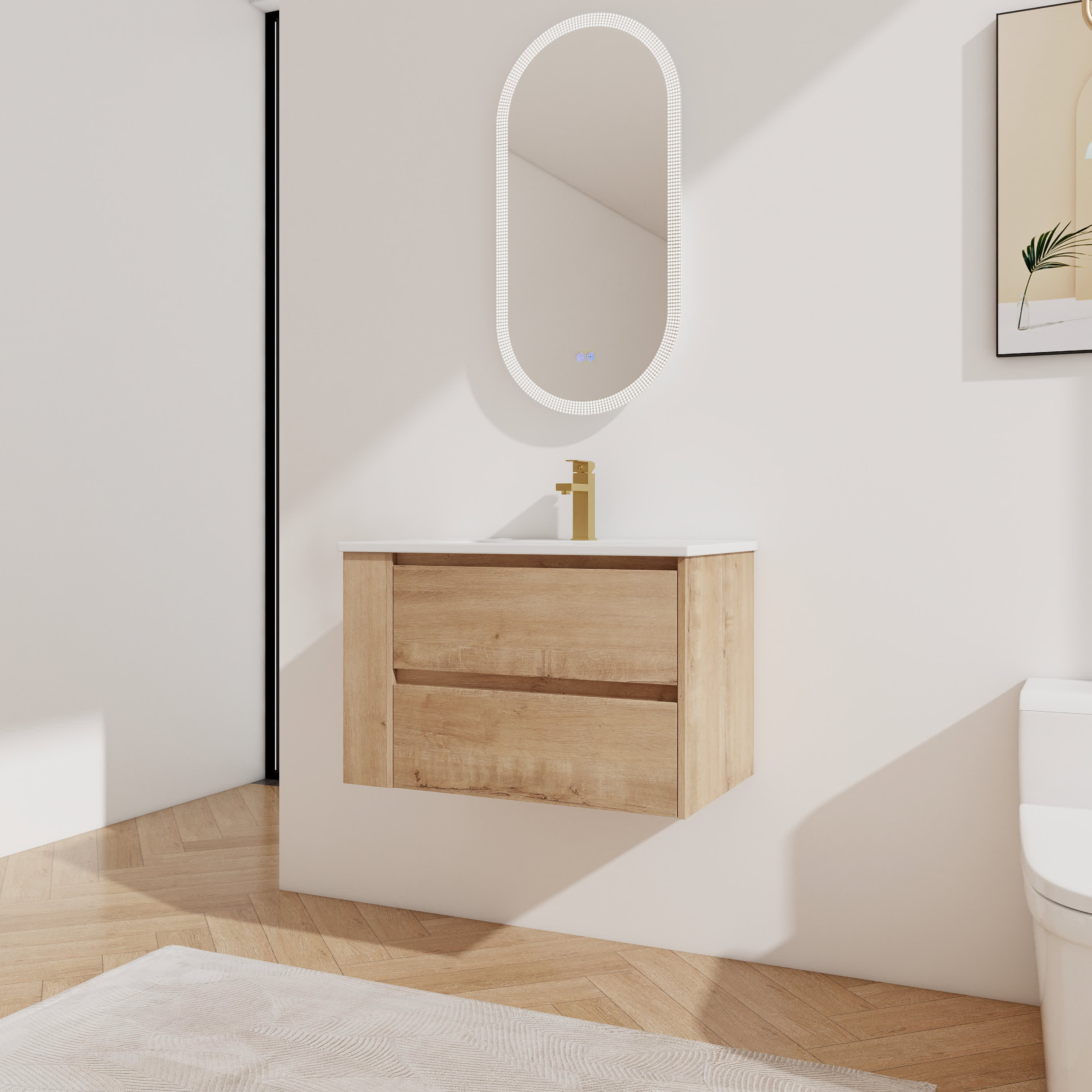 Vynxaria 30inch Wall Mounted Bathroom Vanity with White Ceramic Sink ...