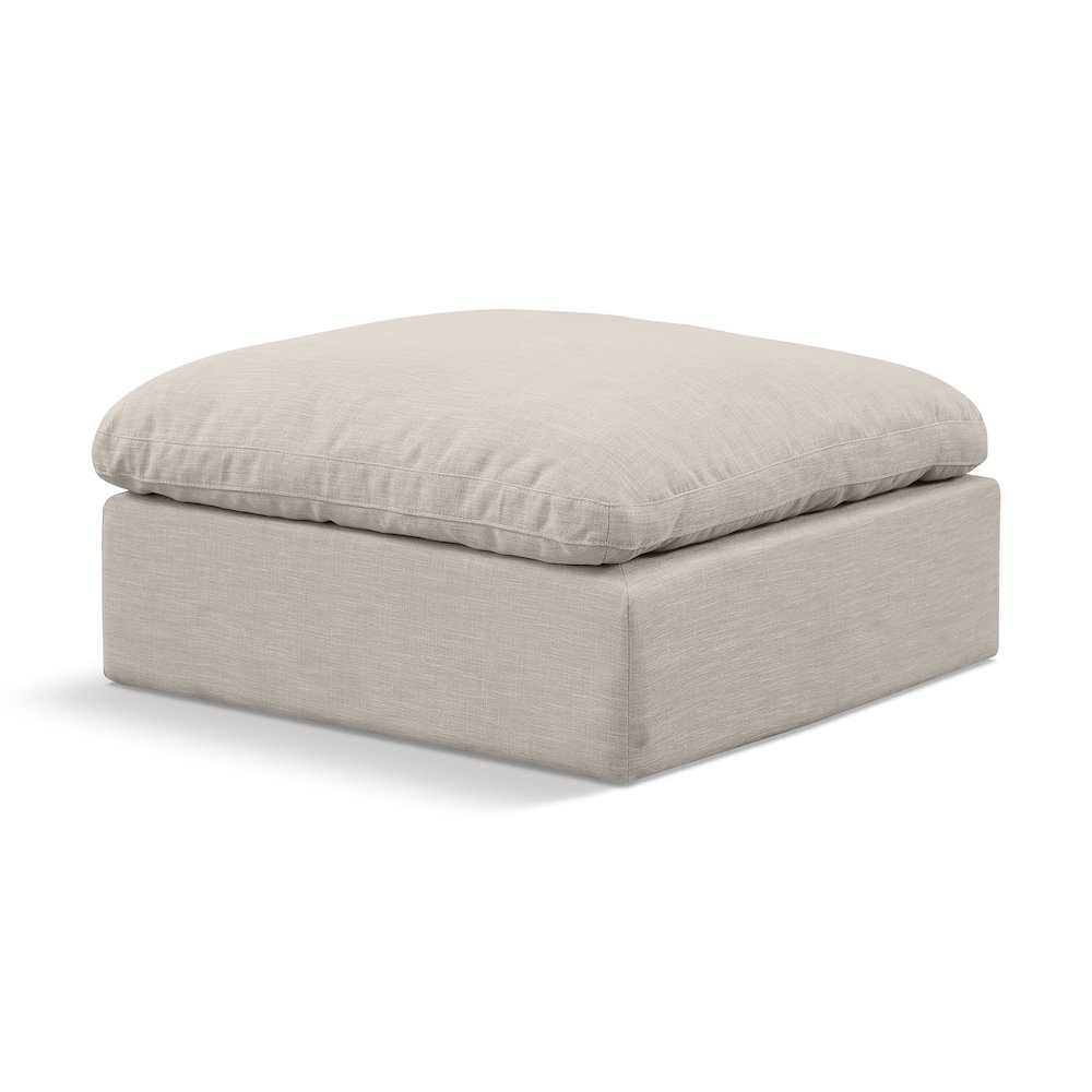 Meridian Indulge Beige Linen Textured Fabric Ottoman in the Ottomans ...
