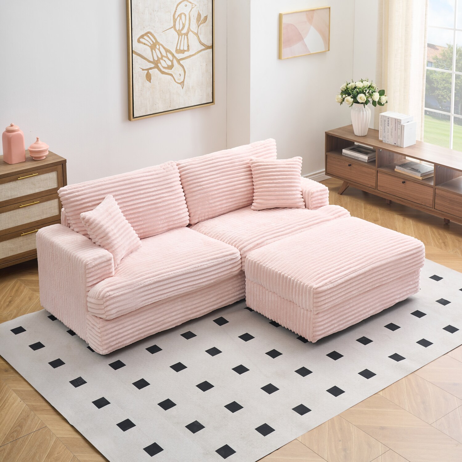 Streamdale Furniture Streamdale Pink Corduroy Sofa with Storage Pillows ...
