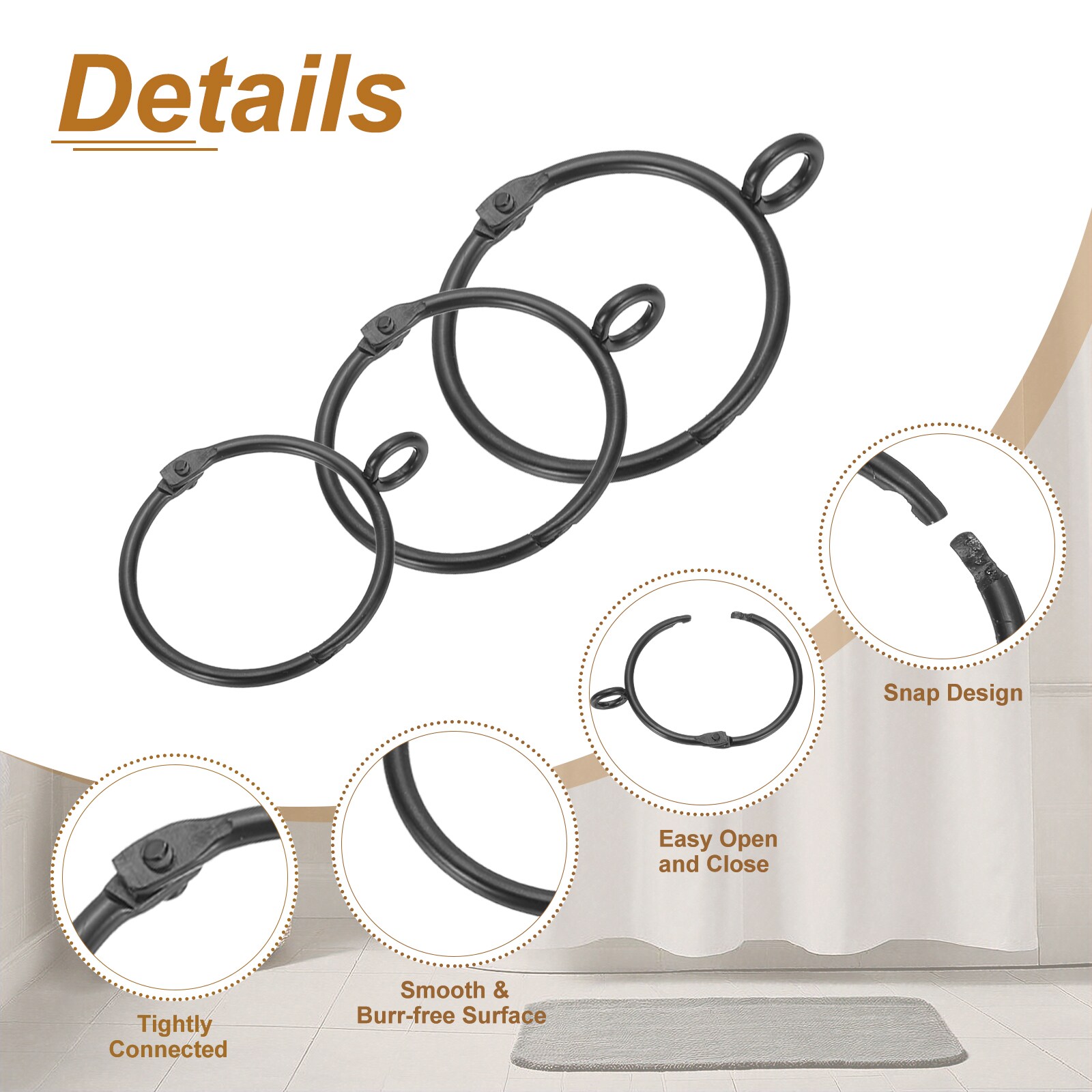 PATIKIL 2 Inch Inner Dia Curtain Rod Rings with Eyelets 16 Pcs Metal ...