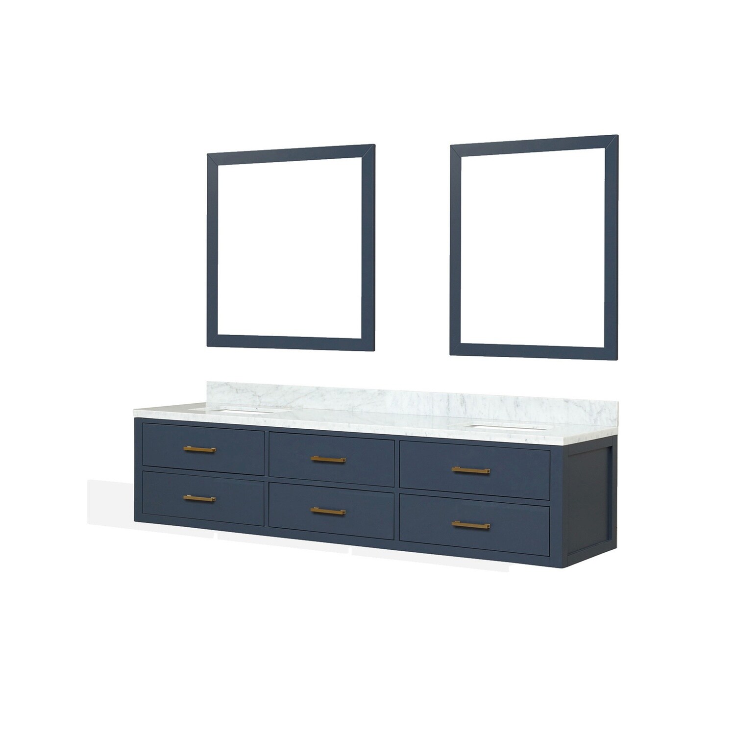 Watnature 80-Inch Double Bathroom Storage Vanity Rich Blue Wood with ...