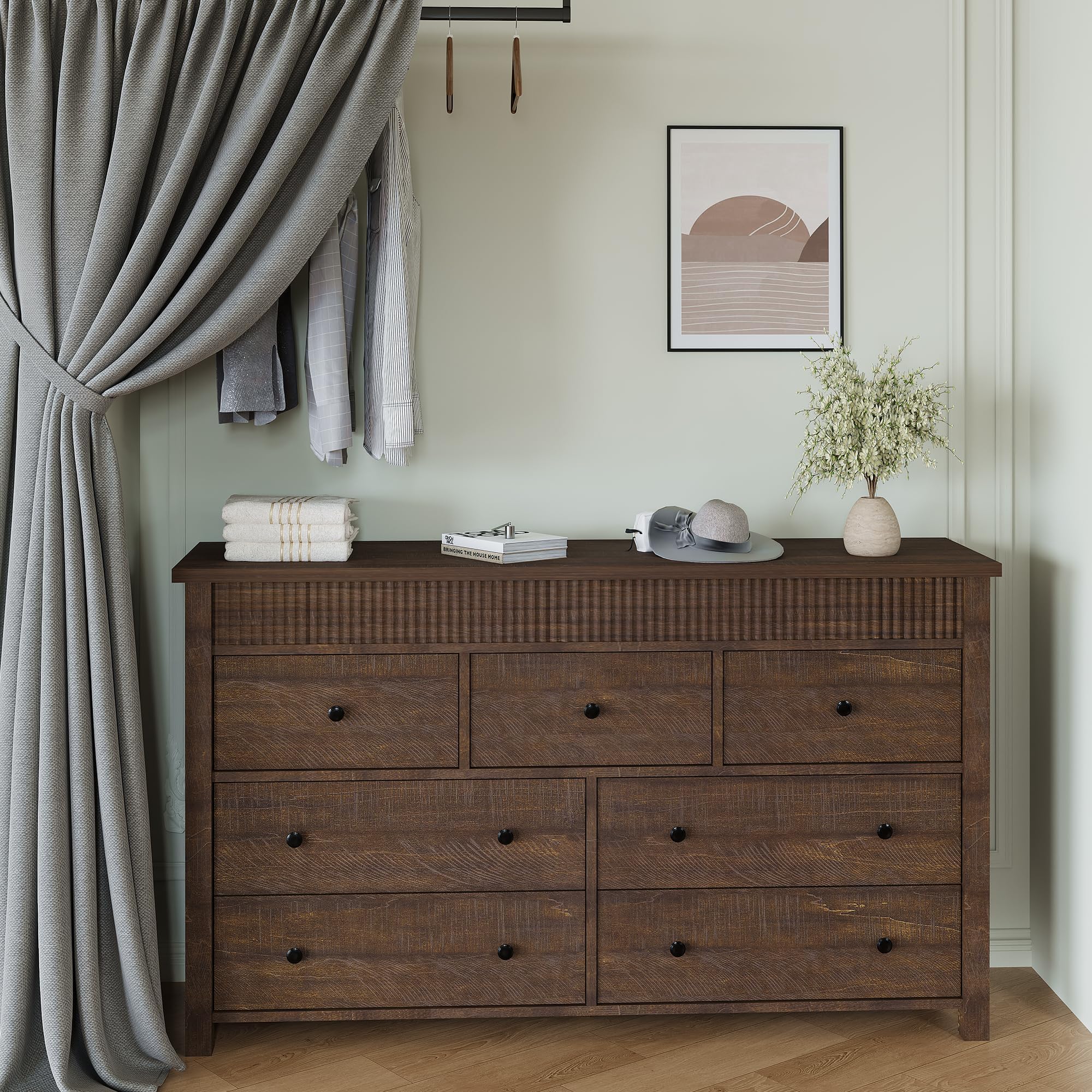 Garvee Fluted 7 Drawer Wooden Dresser Nightstand Storage Chest Bedroom ...