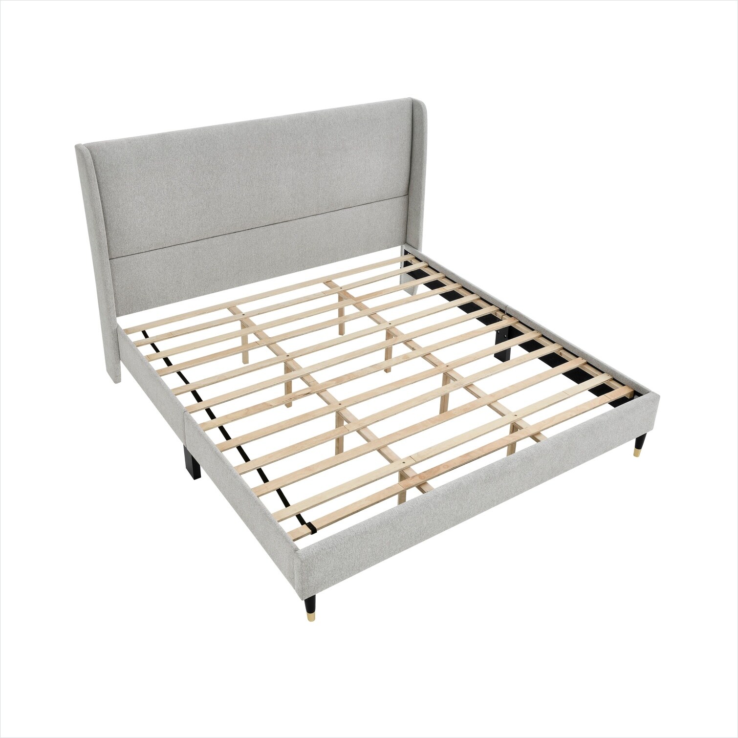 Watnature King platform bed with upholstered wingback headboard in gray ...