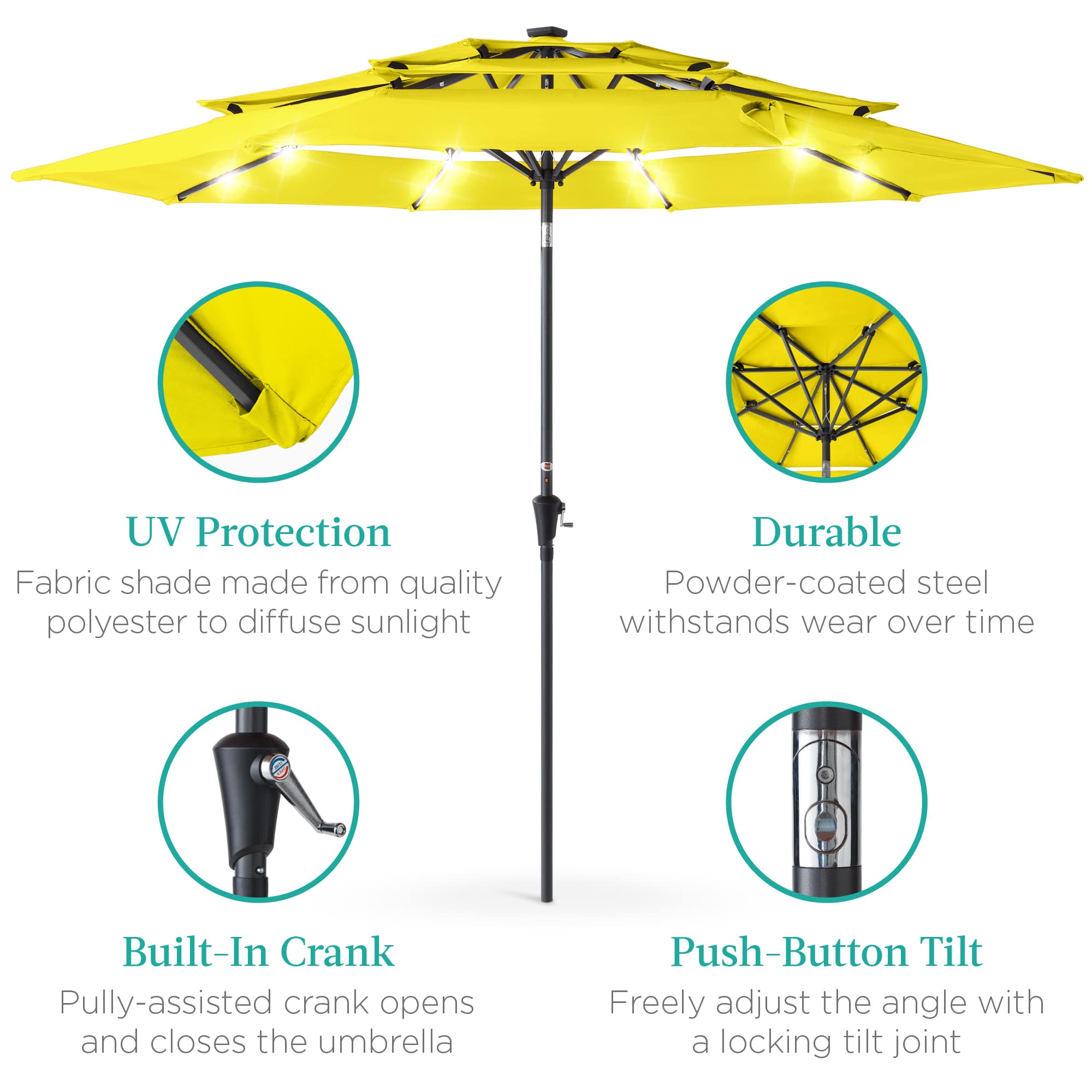 Best Choice Products 10ft 3-Tier Solar Patio Umbrella w/ 24 LED Lights ...