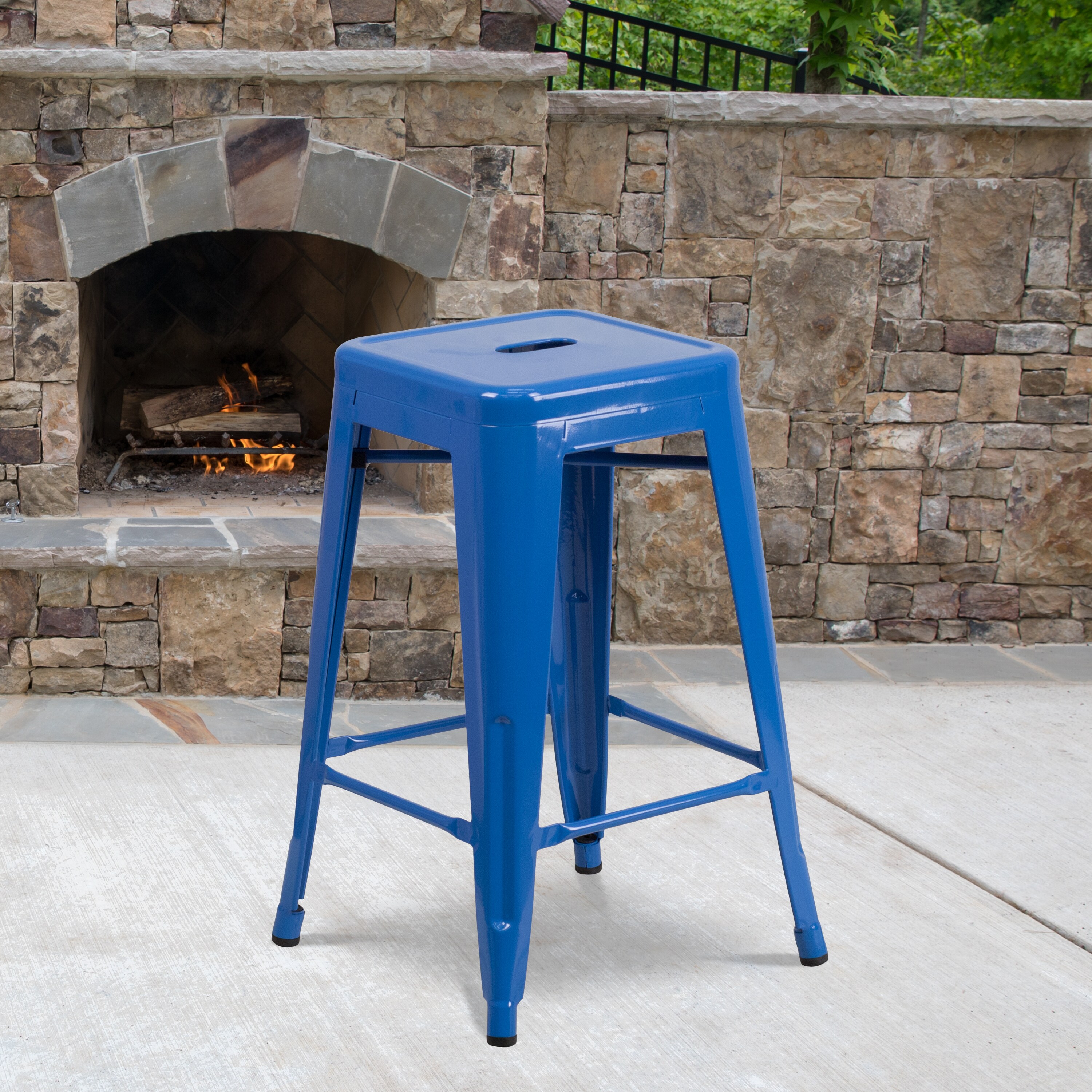 Flash Furniture Lily 4 Pack Commercial Grade 24-in High Backless Blue ...