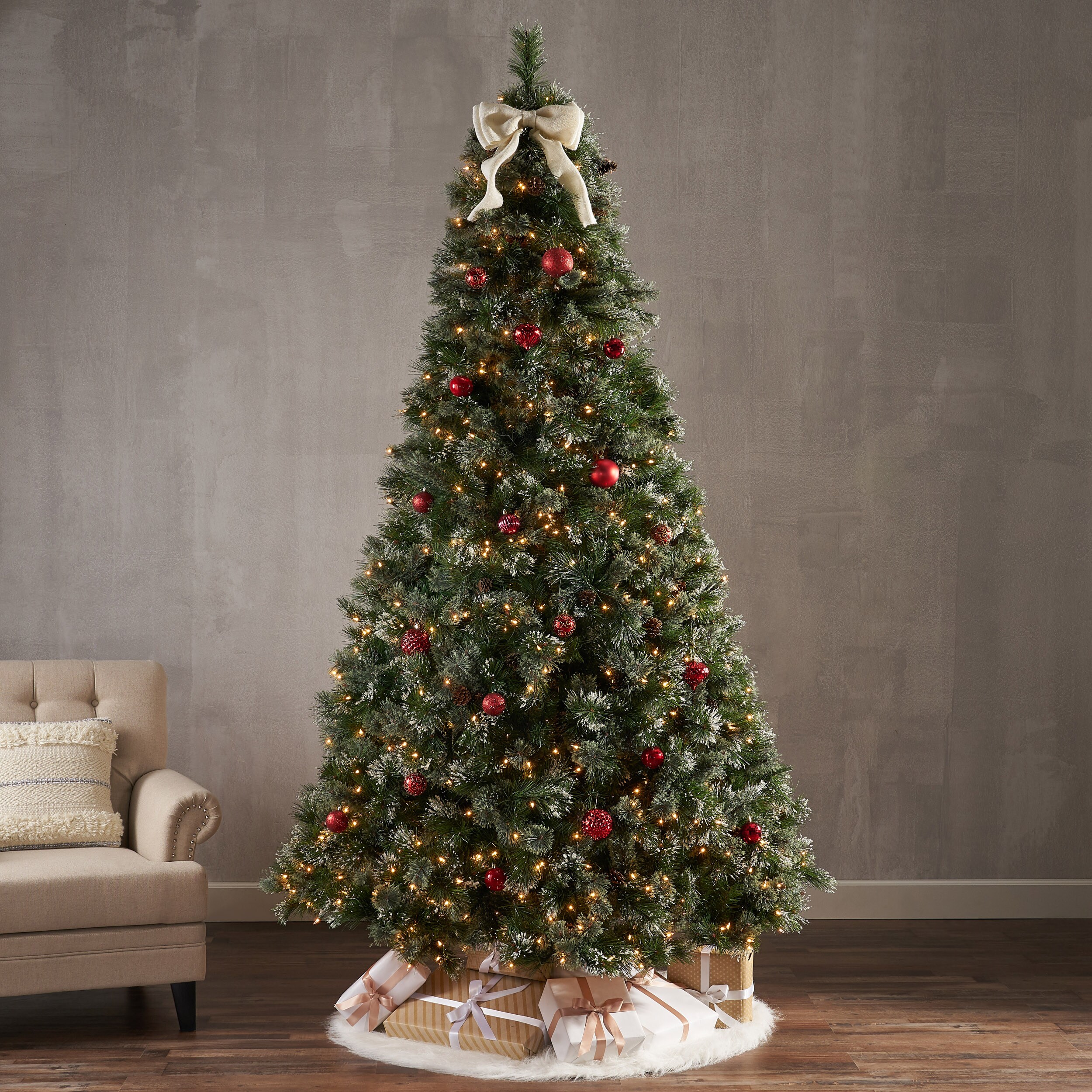 Tatayosi 9ft Cashmere and Snow Bristle Mixed Tree with 105 Pine Cones ...