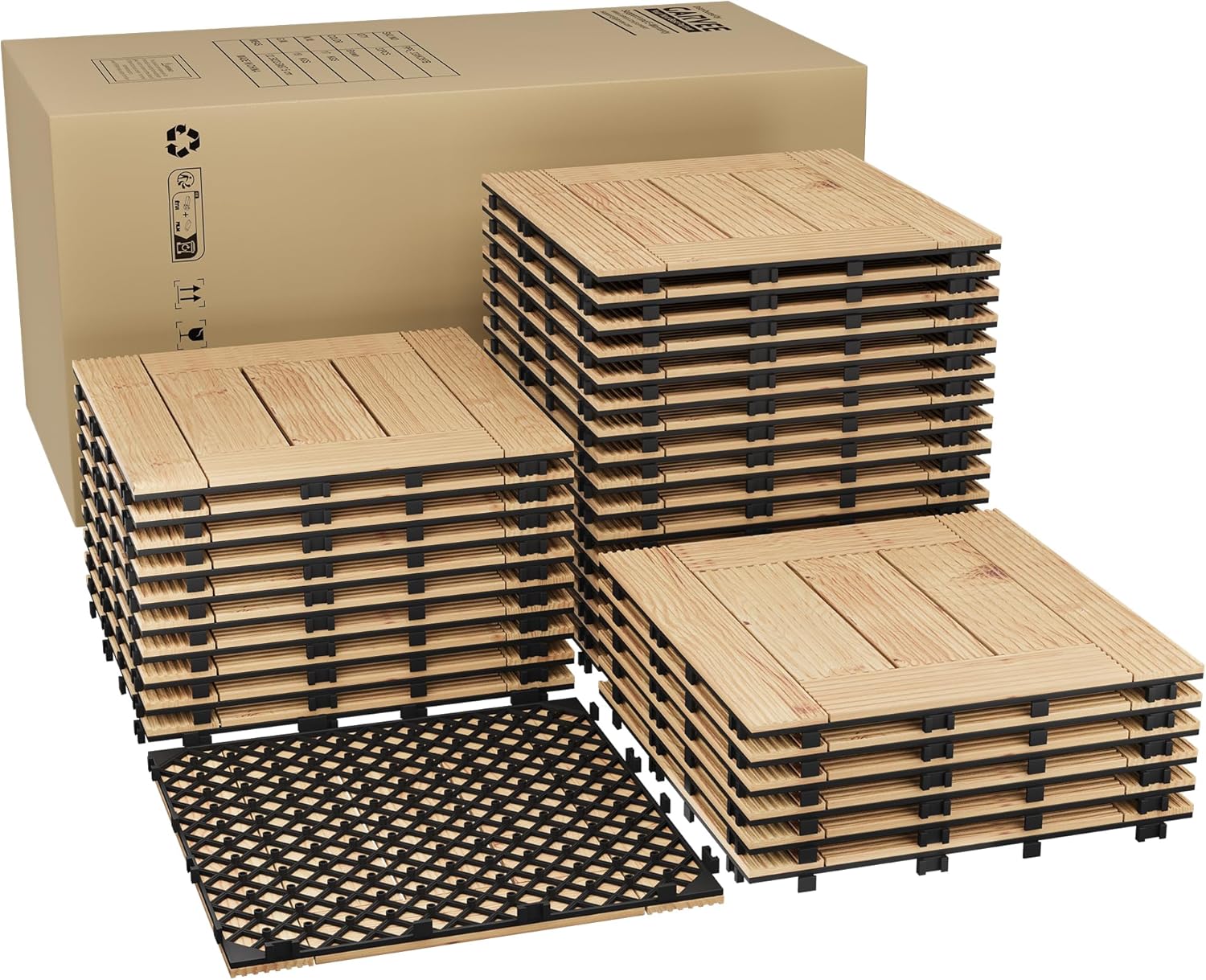 Encore Beets 33 PCS Natural Wood Interlocking Patio Tiles 12x12 in ...