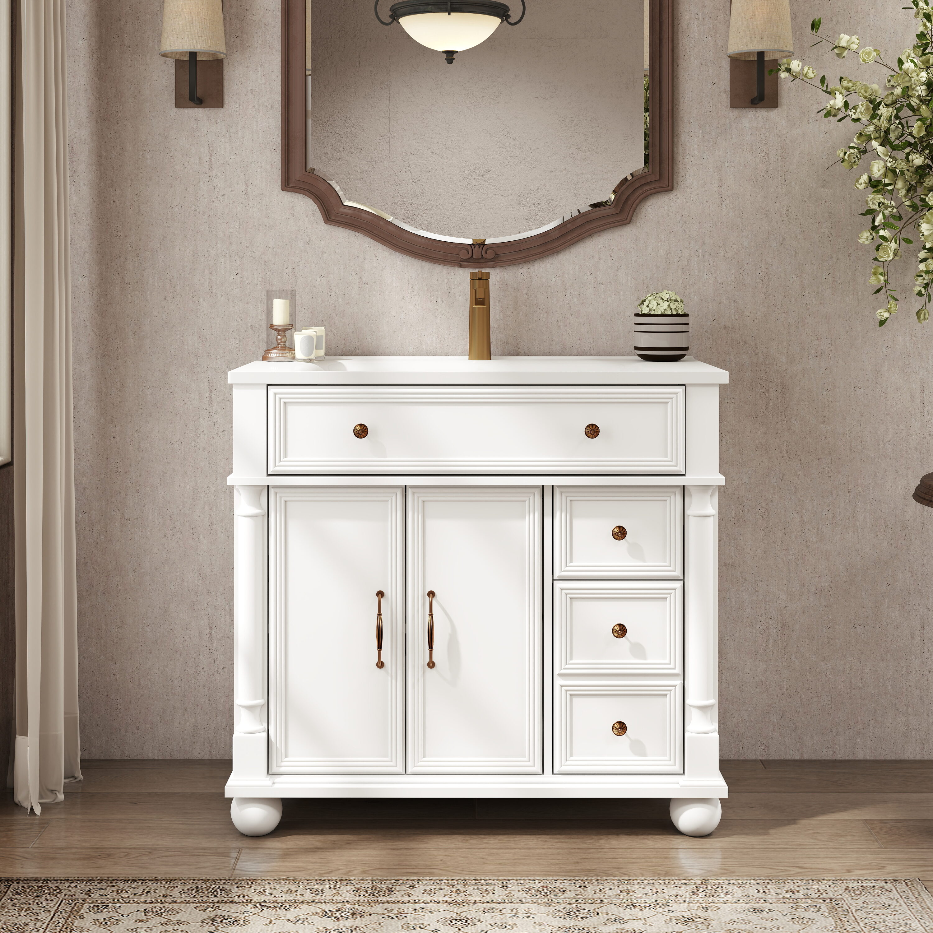 LUXEYARD 35.6in Mid-Century Bathroom Vanity Sink with Roman Column Base ...