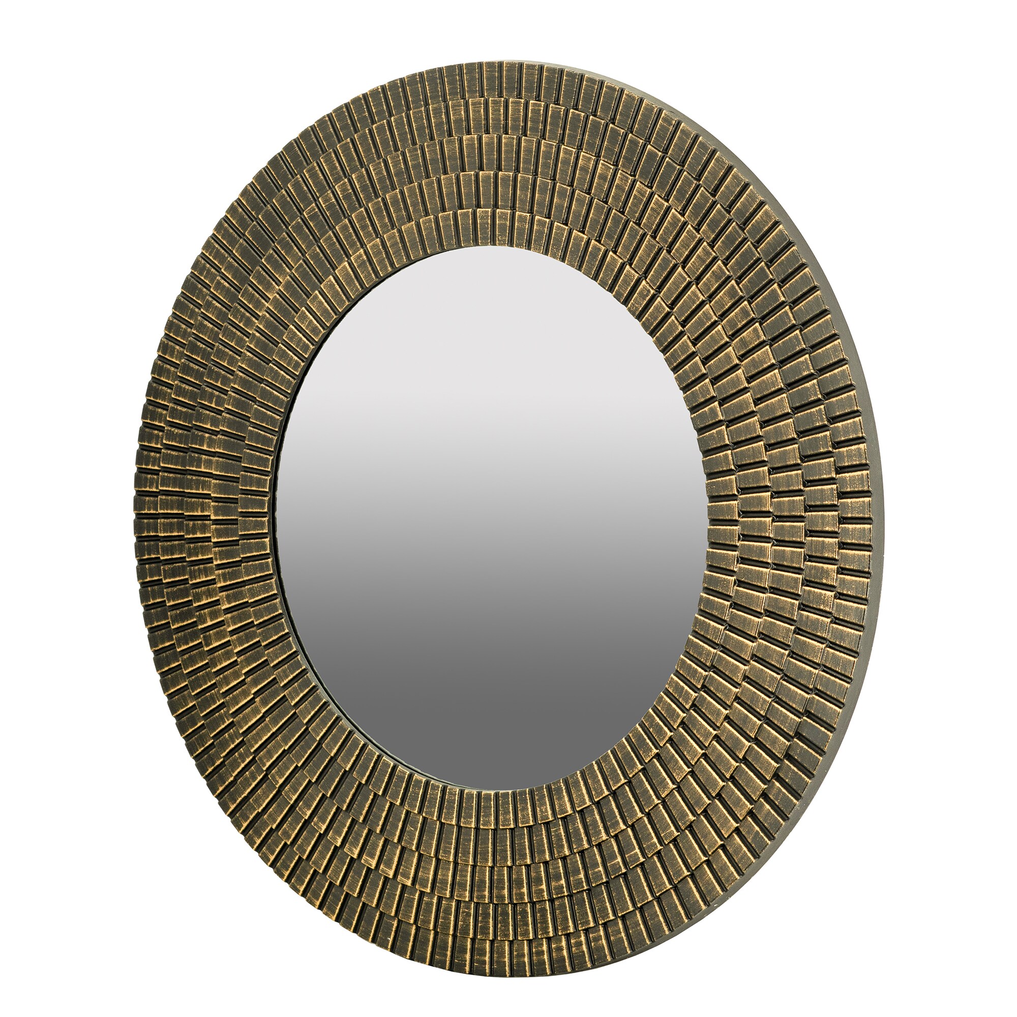 LOVMOR 29.5 inch Round Gold And Black Wooden Accent Mirror With Woven ...