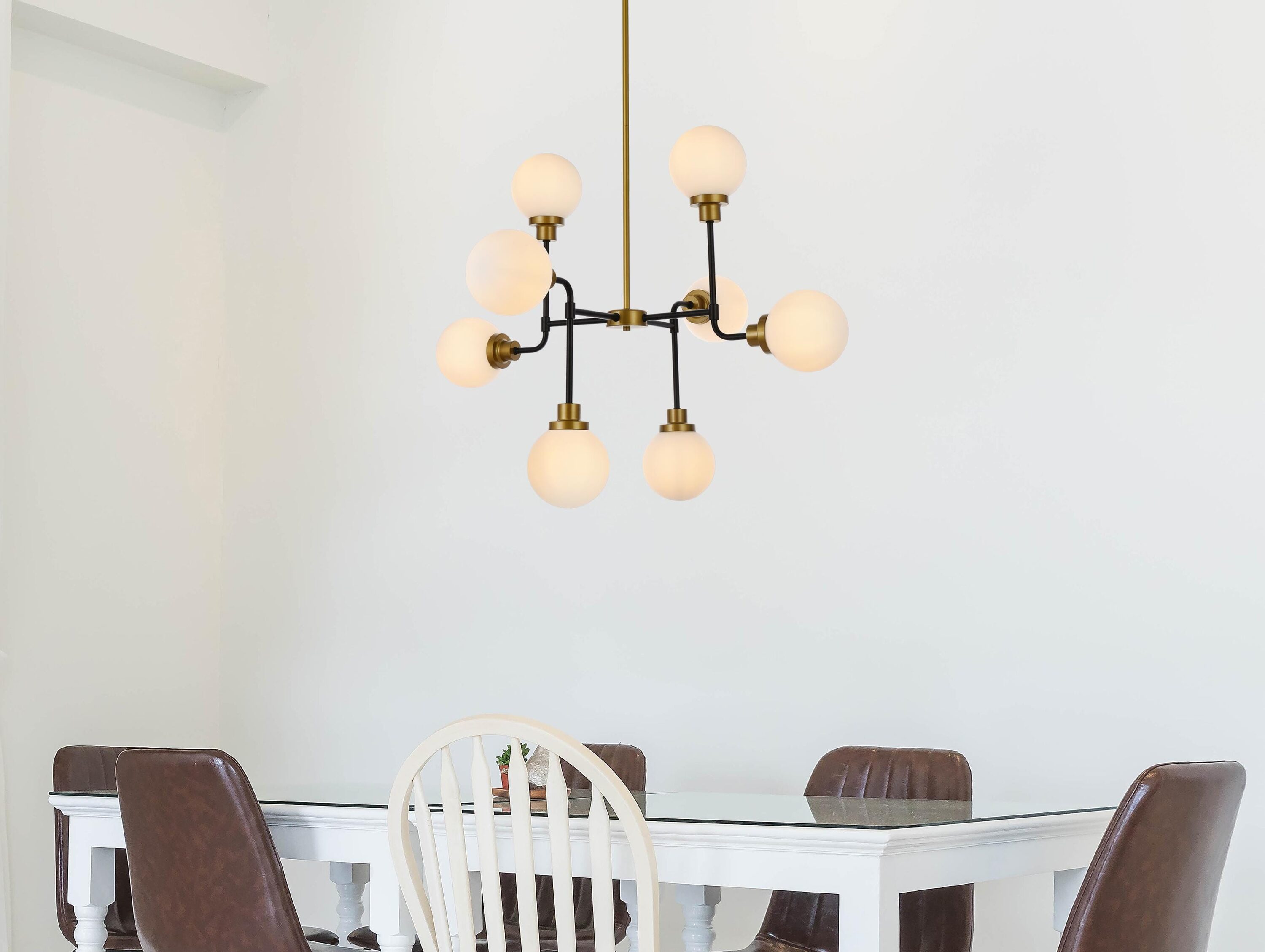 Elegant Decor Home Furnishing 8 -Light Black And Brass Mid-century Opal ...