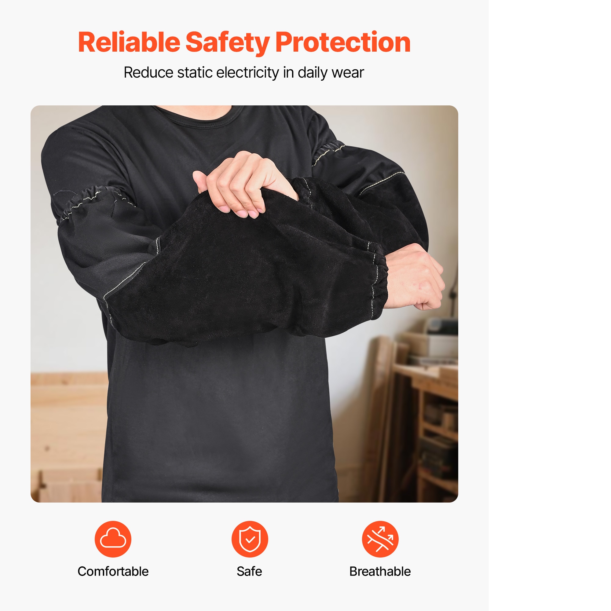 VEVOR Flame Resistant Welding Work Sleeves Heavy Duty Cowhide Leather ...