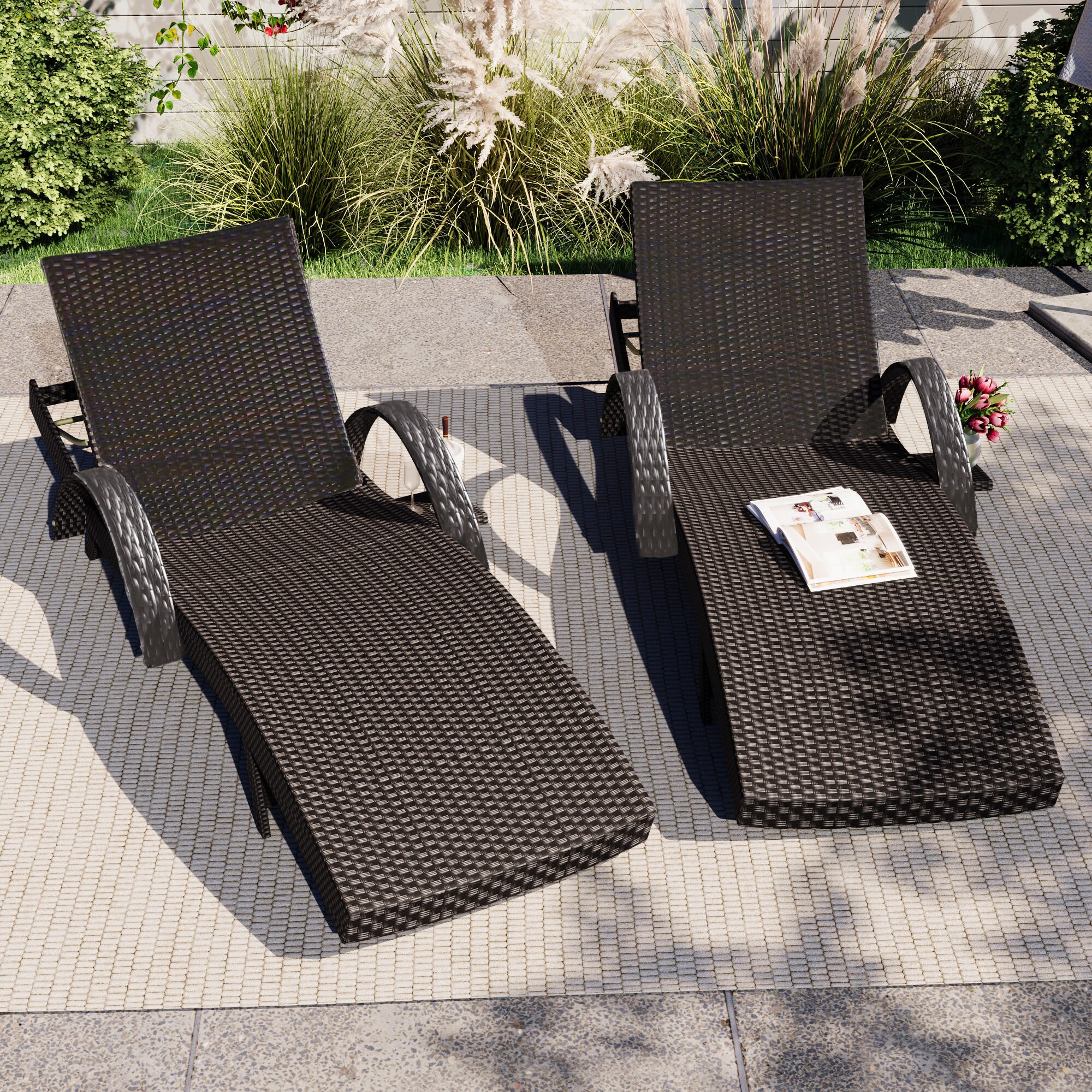 Aoibox 80 inch Outdoor Wicker Chaise Lounge Chairs Set of 2 Patio ...