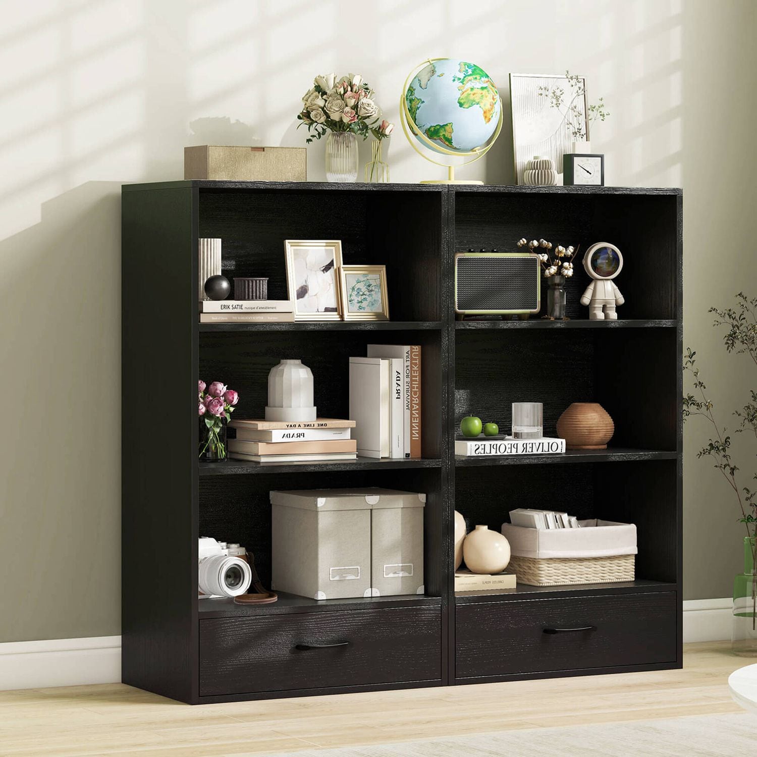 Costway 42 inches Tall 4-tier Storage Shelf Wood Bookcase with Drawer ...