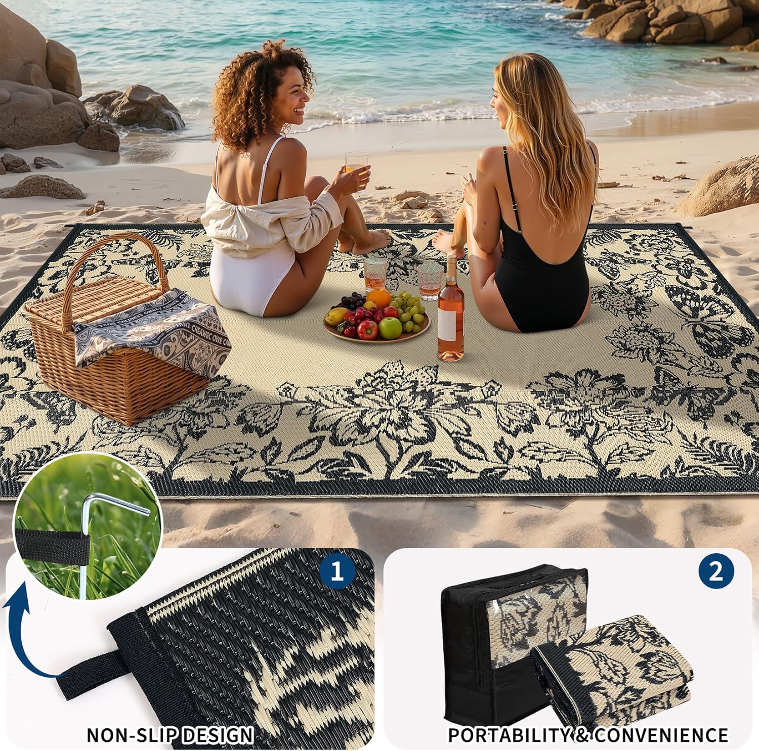 GarveeLife 9x12ft Black/Brown Flat Weave Outdoor Rug - Waterproof ...