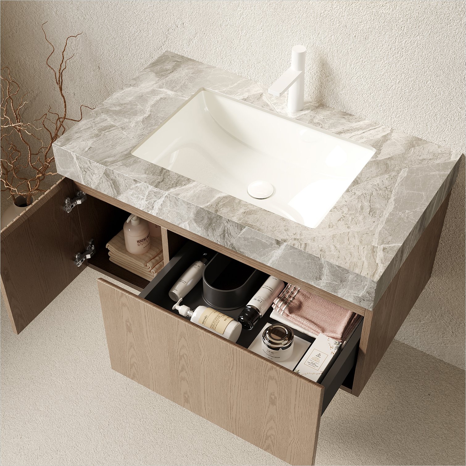 Naturefalls 36-inch Floating Bathroom Vanity with Sintered Stone Top ...