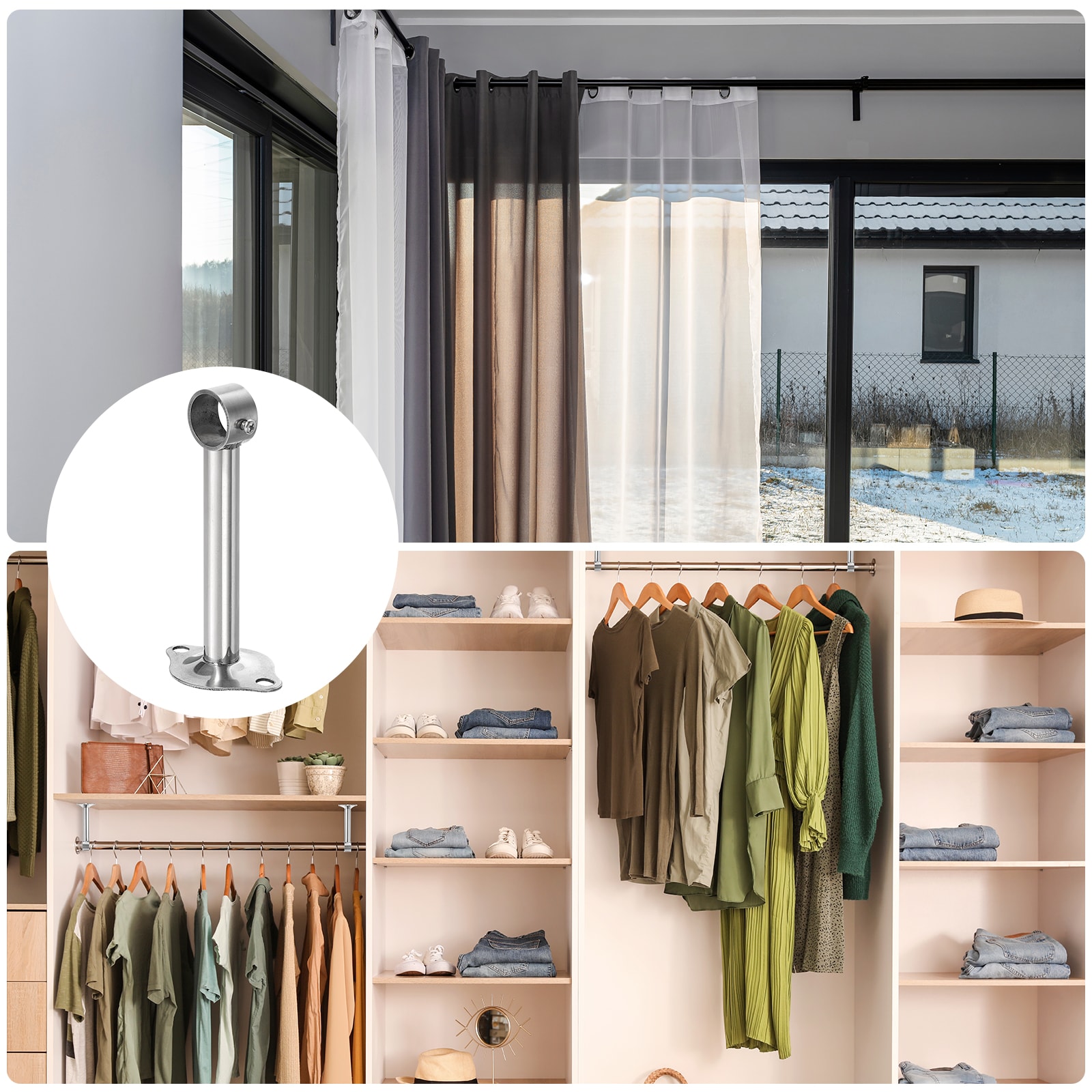 Unique Bargains 3 Set Ceiling Mount Curtain Rod Bracket Fit 25mm/0 ...